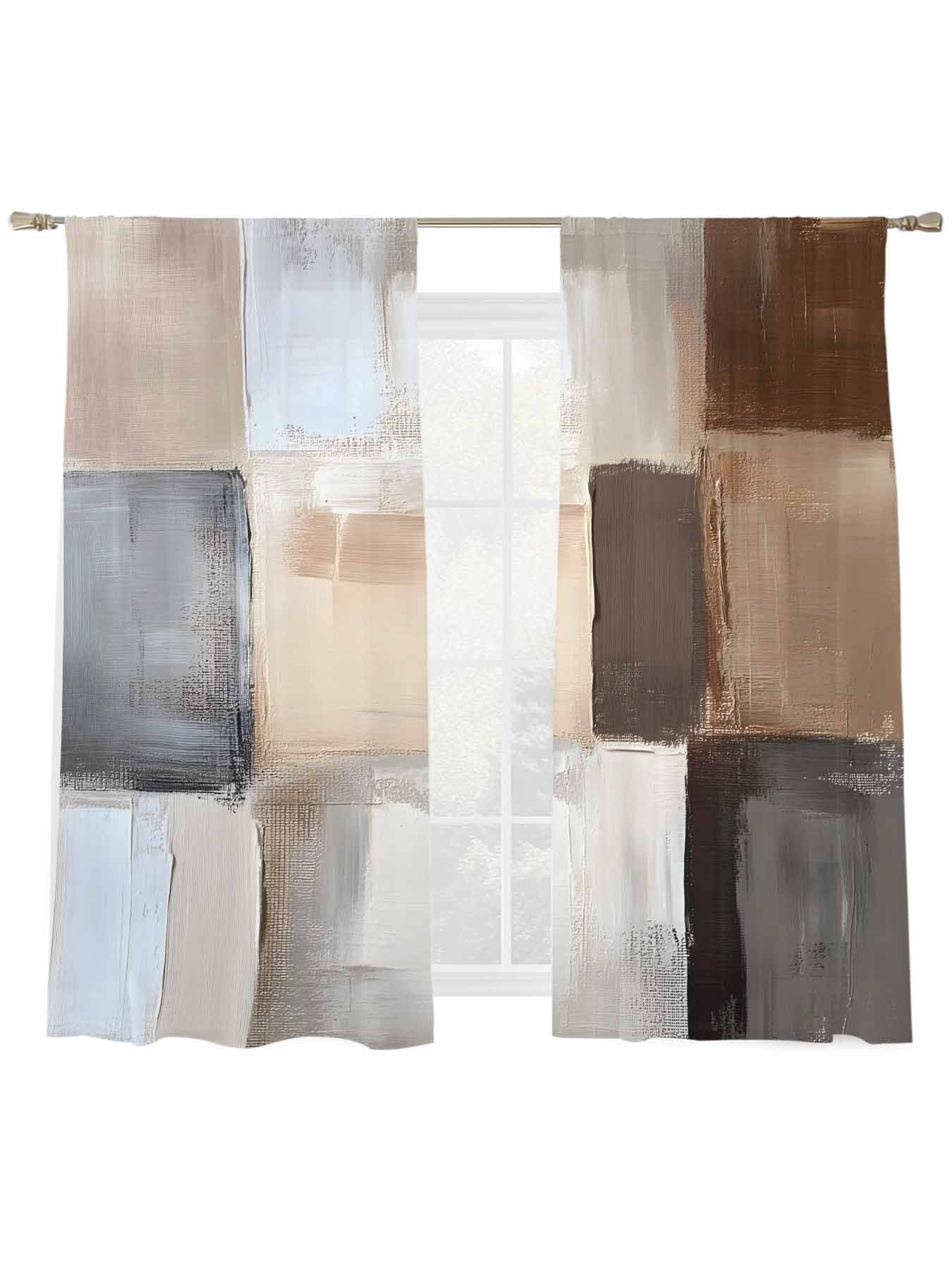 Abstract Color Block Sheer Curtains for Living Room Bedroom, Light ...