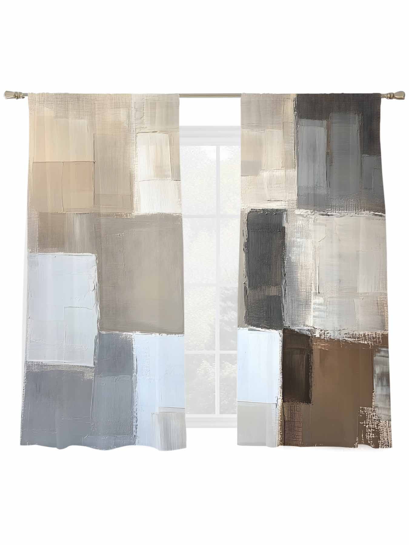 Abstract Color Block Sheer Curtains for Living Room Bedroom, Light ...
