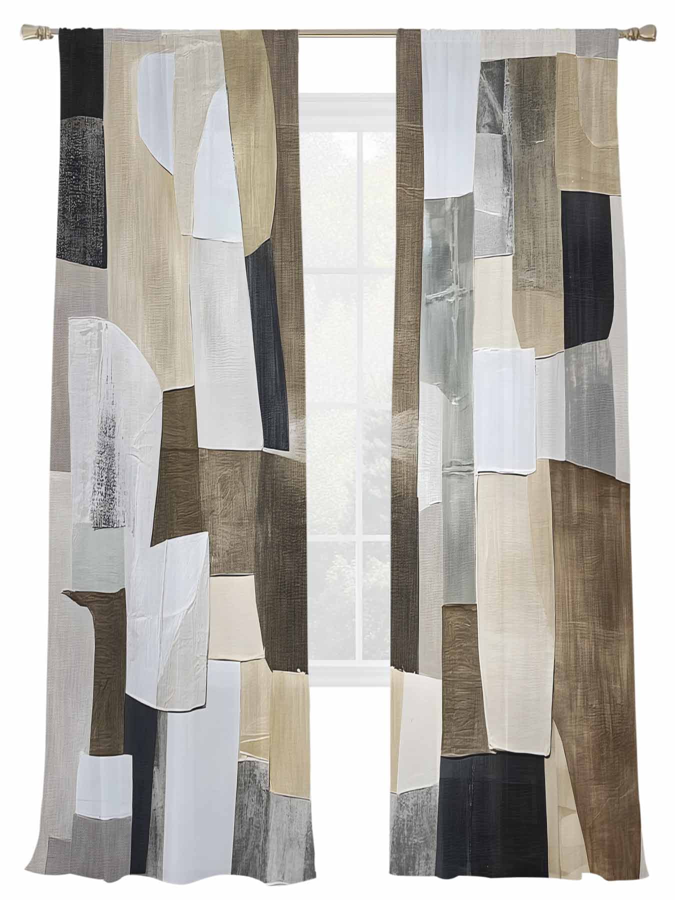 Abstract Color Block Sheer Curtains for Living Room Bedroom, Light ...