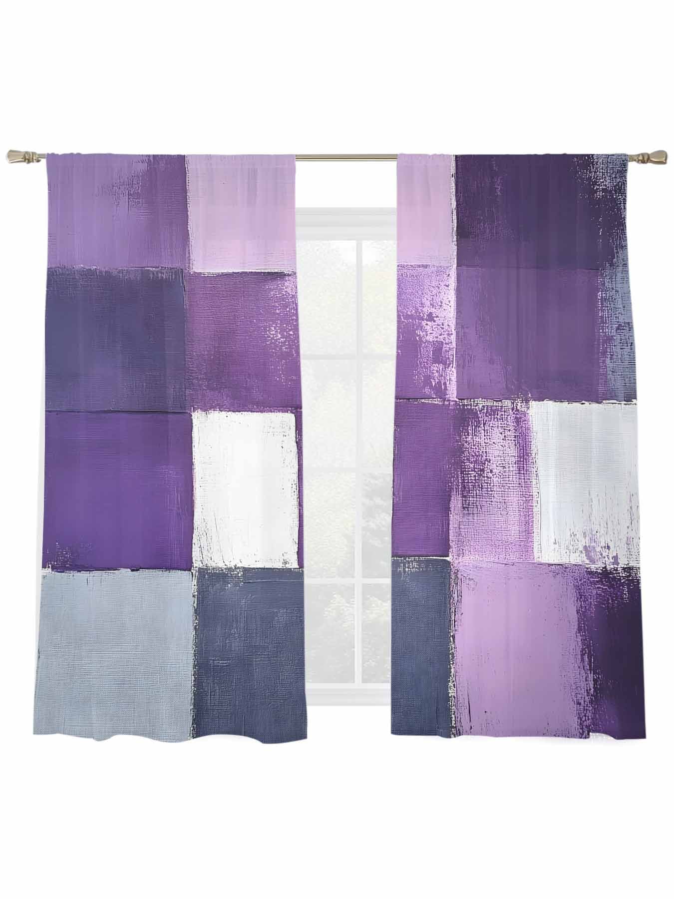 Abstract Color Block Sheer Curtains for Living Room Bedroom, Light ...