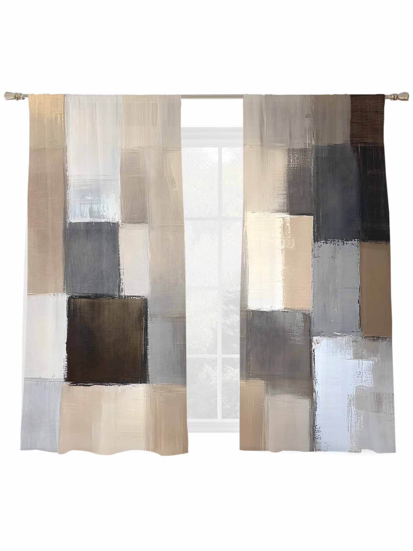 Abstract Color Block Sheer Curtains for Living Room Bedroom, Light ...