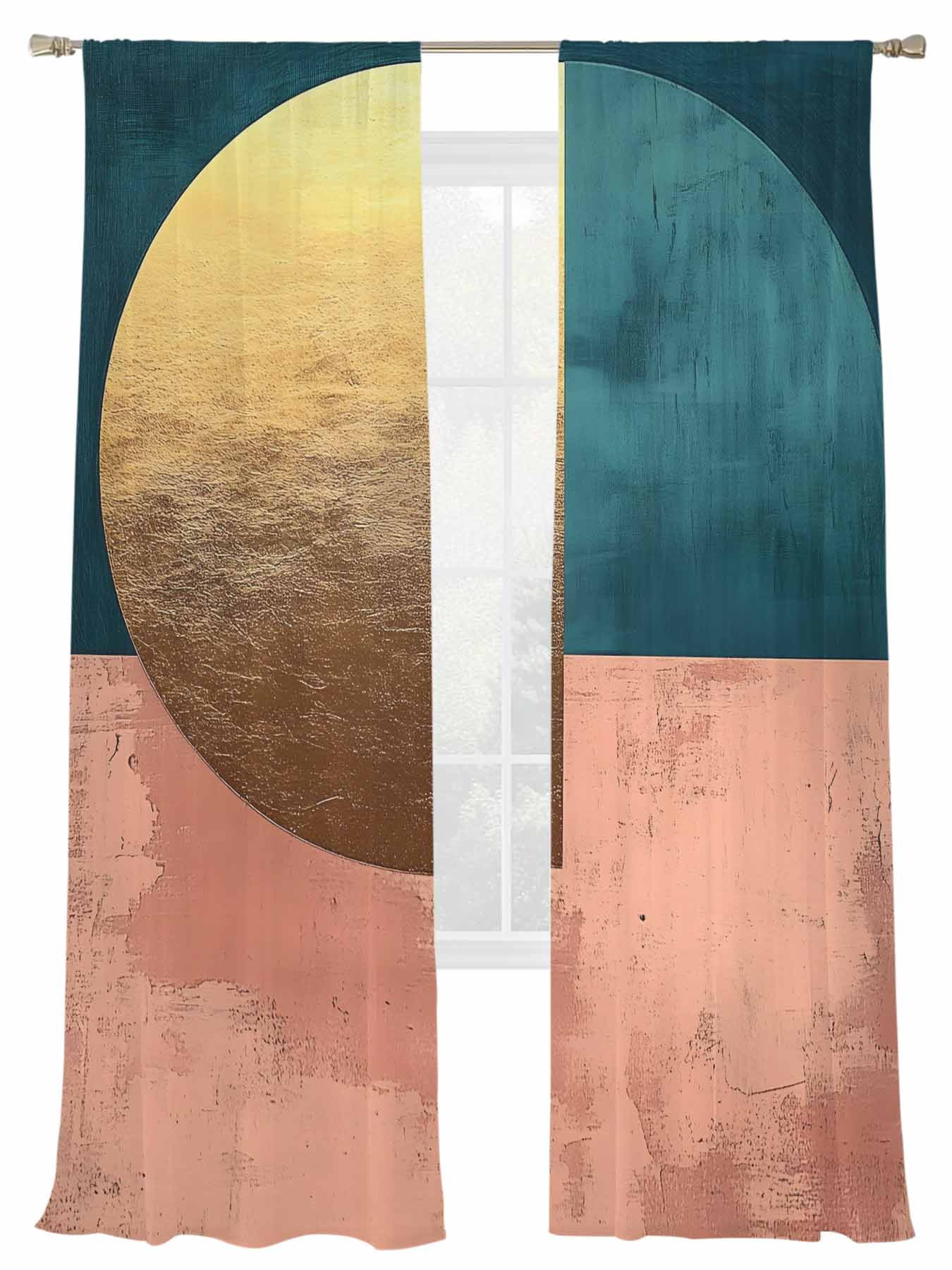 Abstract Color Block Sheer Curtains for Living Room Bedroom, Light ...