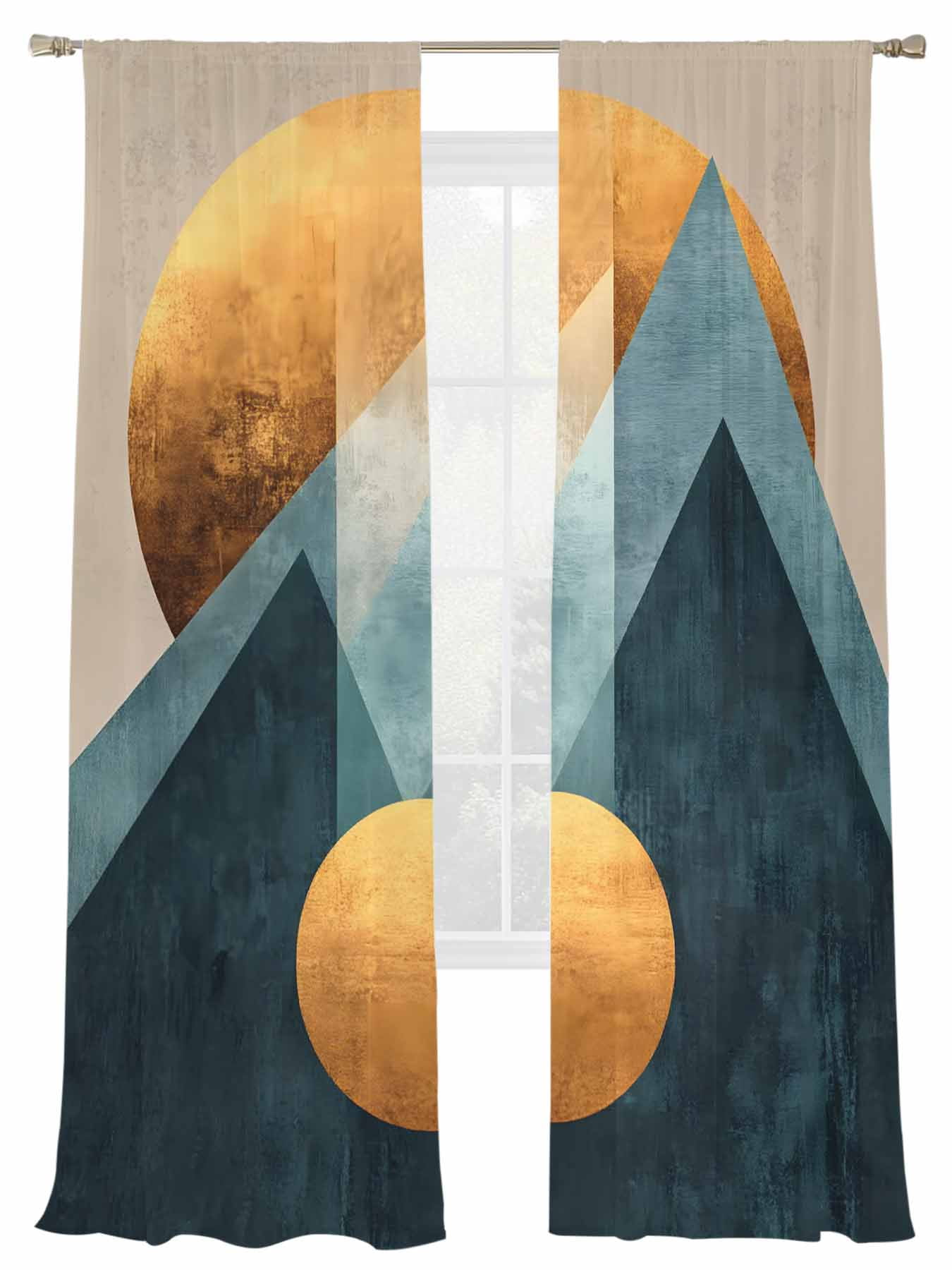 Abstract Color Block Sheer Curtains for Living Room Bedroom, Light ...