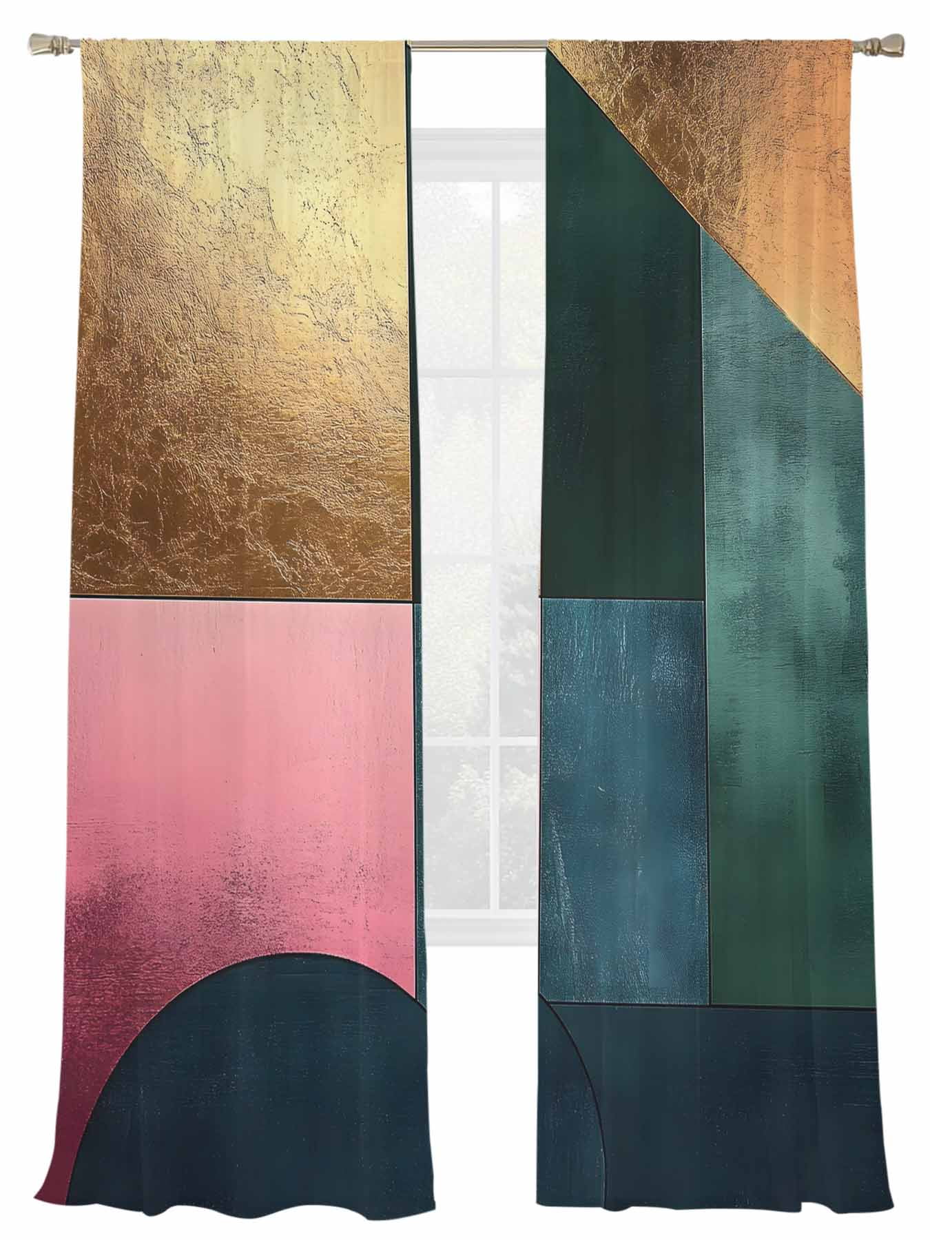 Abstract Color Block Sheer Curtains for Living Room Bedroom, Light ...