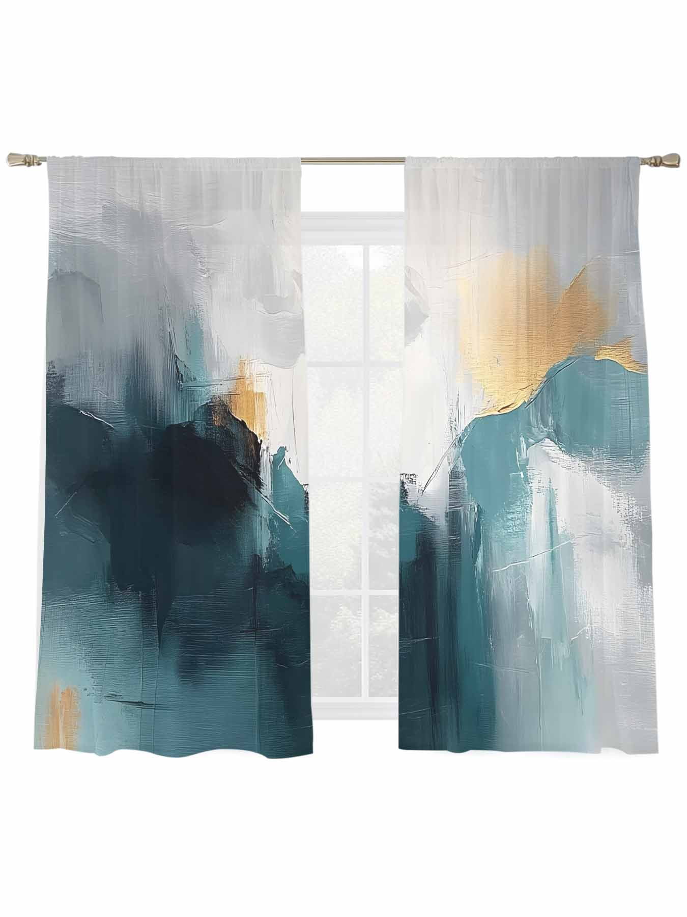 Abstract Color Block Sheer Curtains for Living Room Bedroom, Light ...
