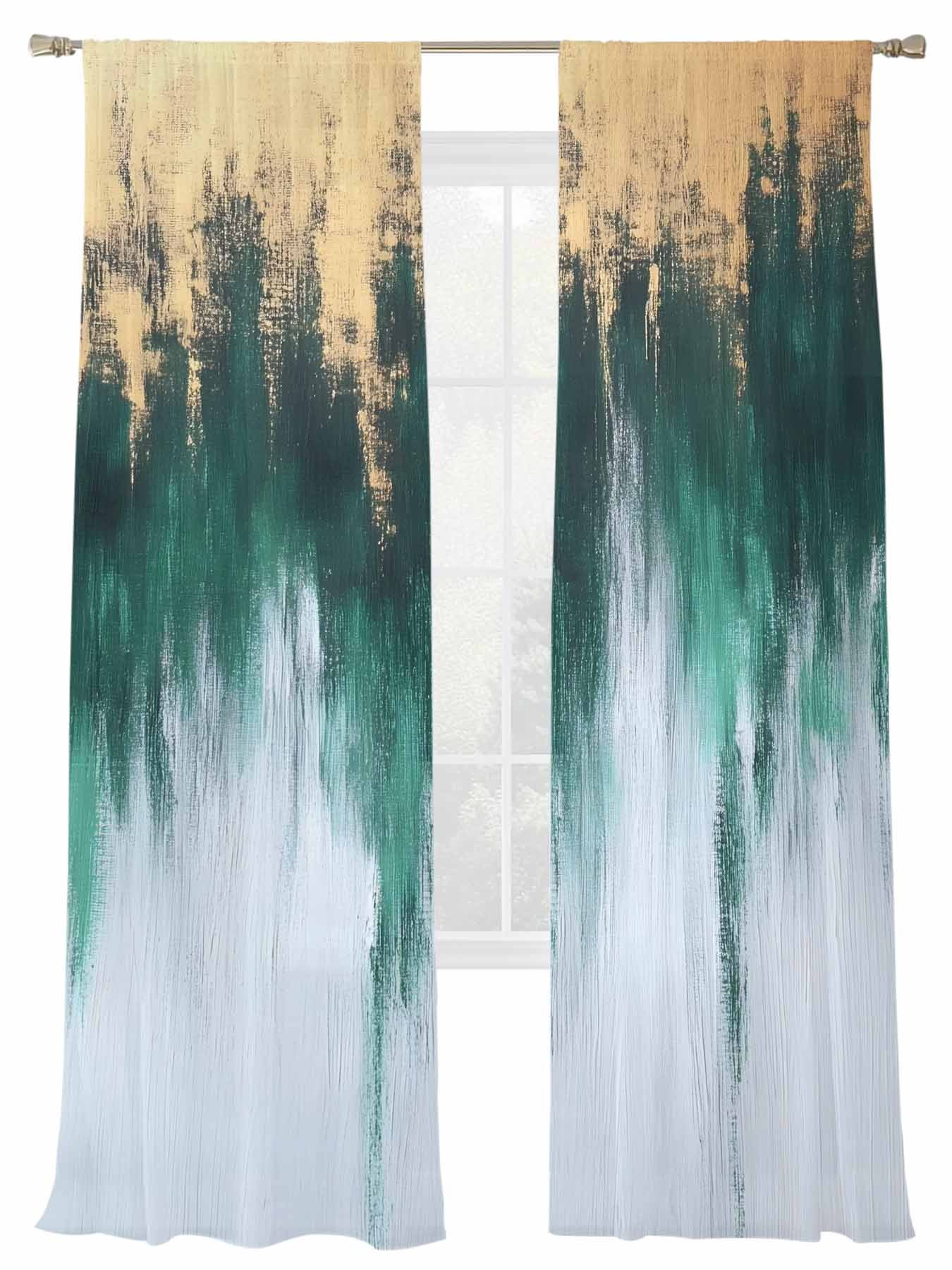 Abstract Color Block Sheer Curtains for Living Room Bedroom, Light ...
