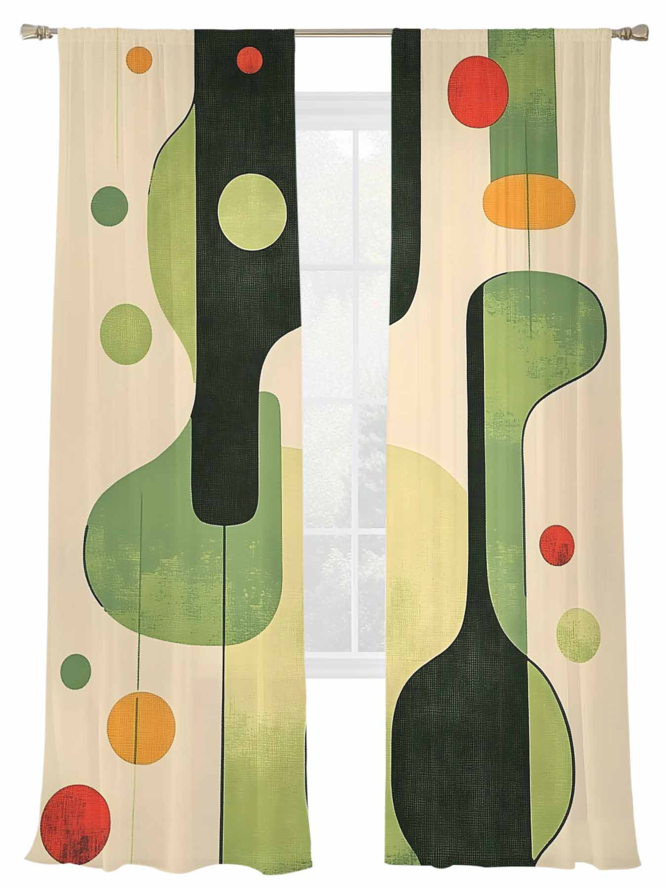Abstract Color Block Sheer Curtains for Living Room Bedroom, Light ...