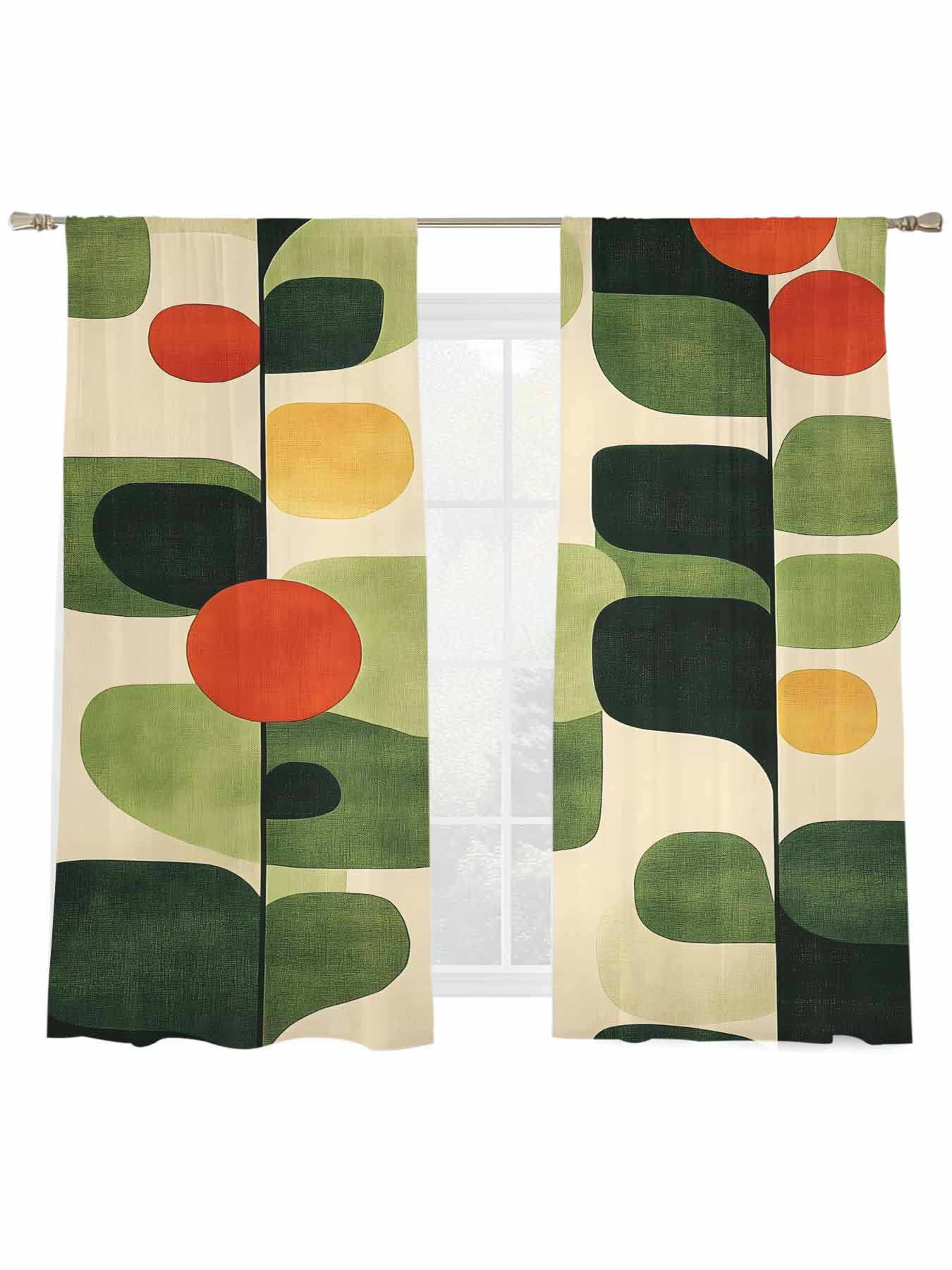 Abstract Color Block Sheer Curtains for Living Room Bedroom, Light ...