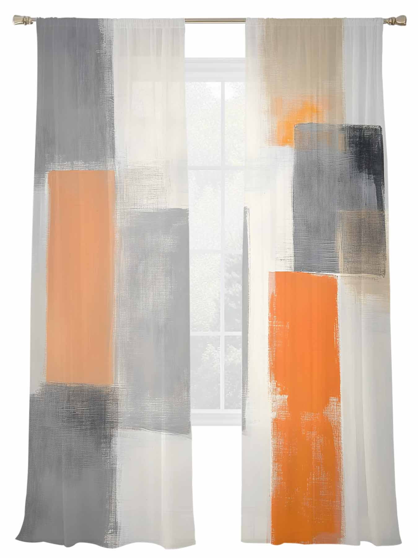 Abstract Color Block Sheer Curtains for Living Room Bedroom, Light ...