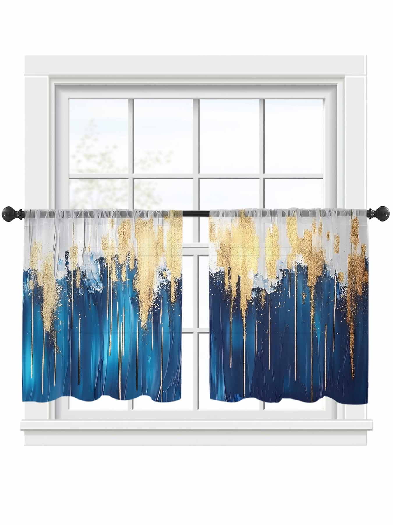 Abstract Color Block Sheer Curtains for Living Room Bedroom, Light ...