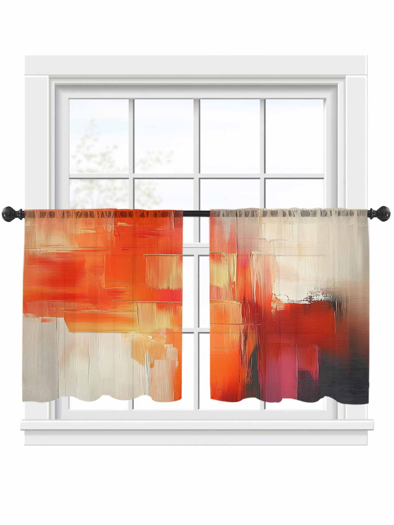 Abstract Color Block Sheer Curtains for Living Room Bedroom, Light ...