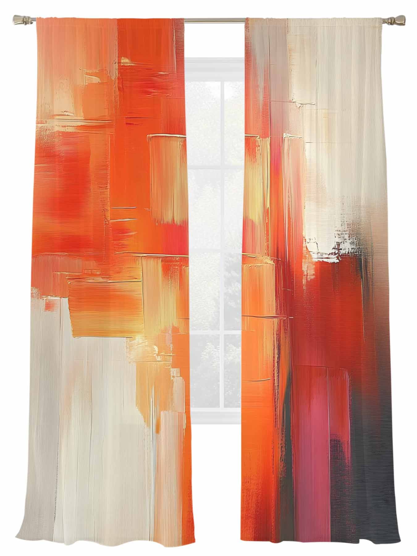 Abstract Color Block Sheer Curtains for Living Room Bedroom, Light ...