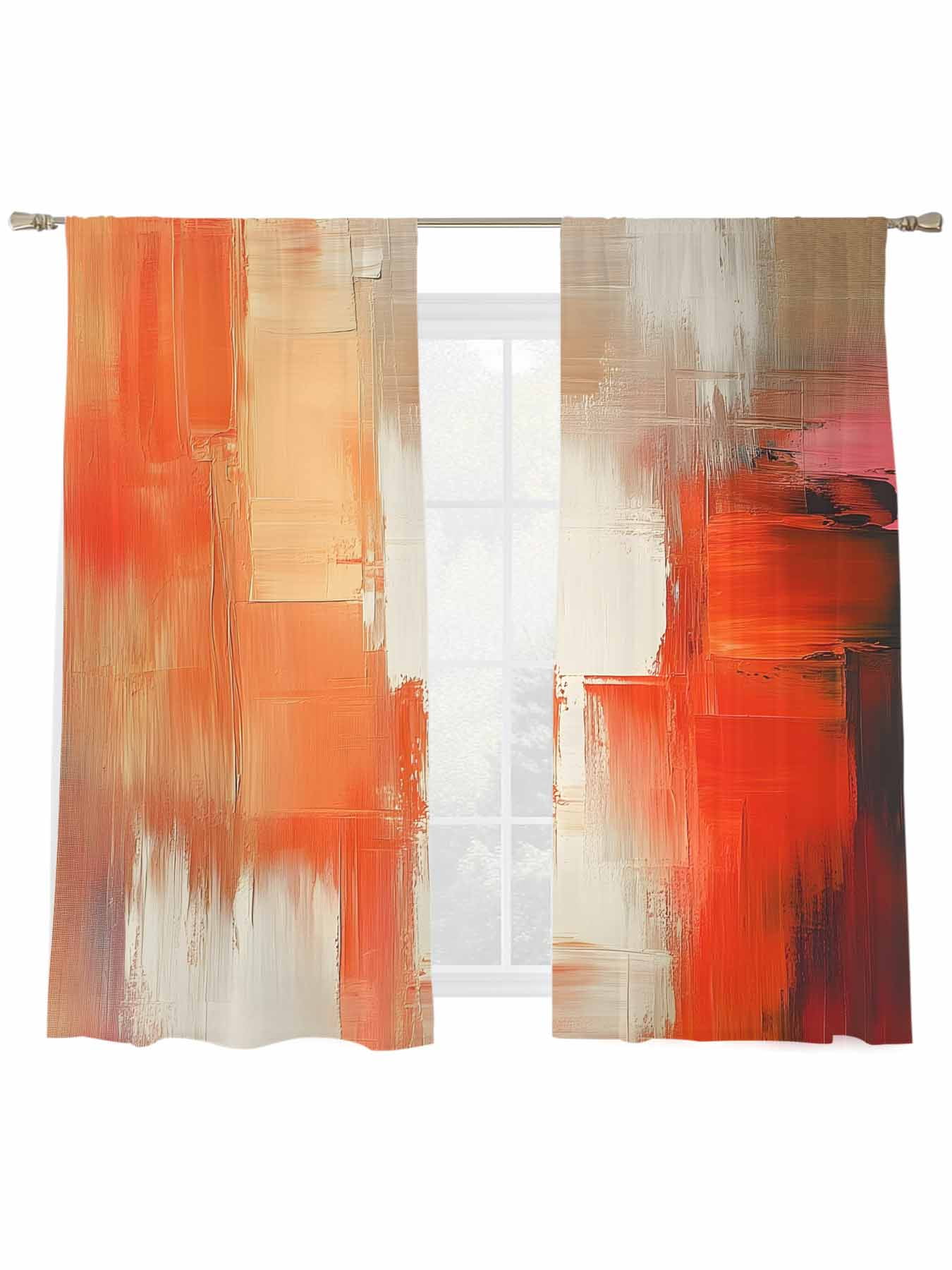 Abstract Color Block Sheer Curtains for Living Room Bedroom, Light ...