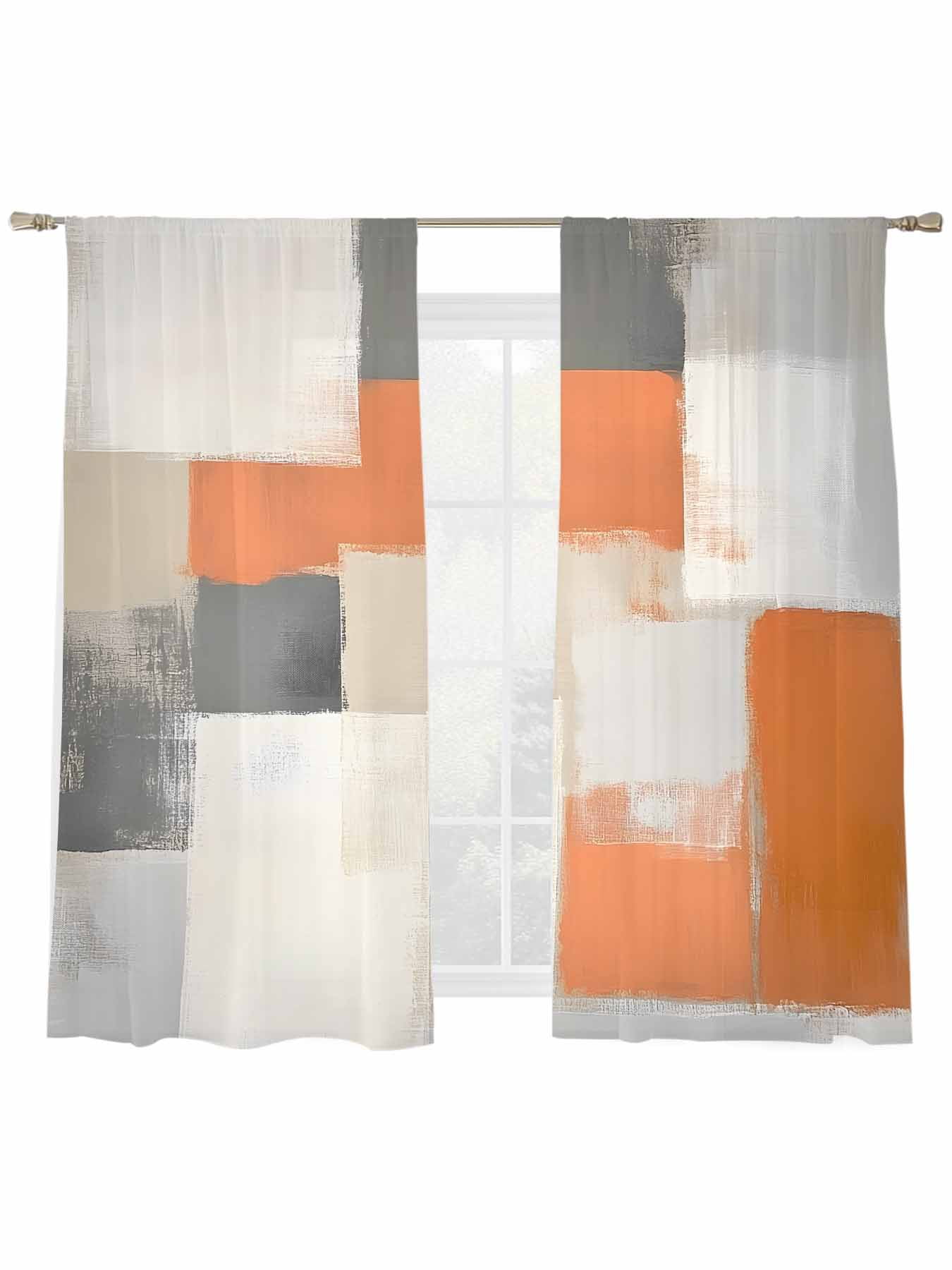 Abstract Color Block Sheer Curtains for Living Room Bedroom, Light ...