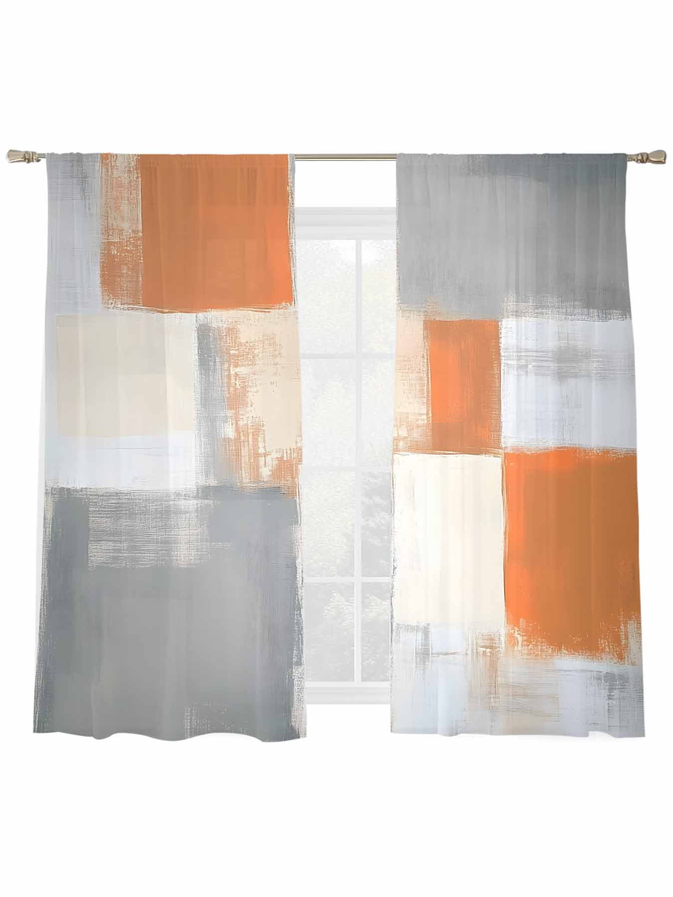 Abstract Color Block Sheer Curtains for Living Room Bedroom, Light ...