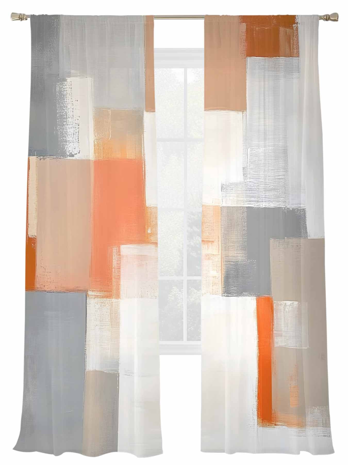 Abstract Color Block Sheer Curtains for Living Room Bedroom, Light ...
