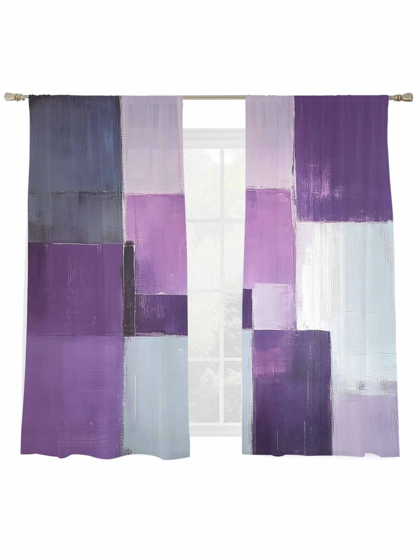 Abstract Color Block Sheer Curtains for Living Room Bedroom, Light ...
