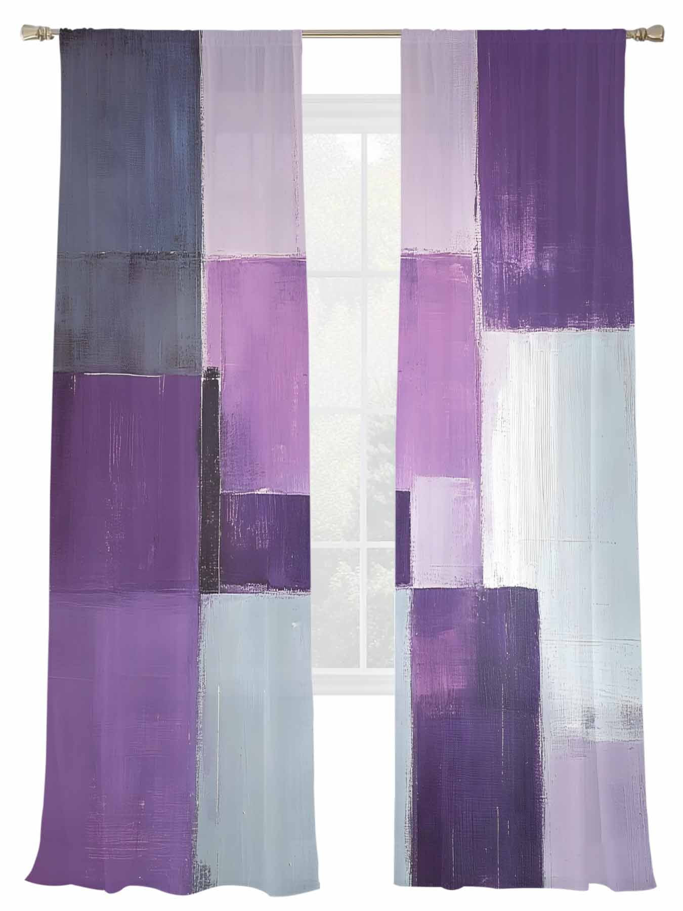 Abstract Color Block Sheer Curtains for Living Room Bedroom, Light ...
