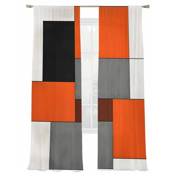 Abstract Color Block Sheer Curtains for Living Room Bedroom, Light ...