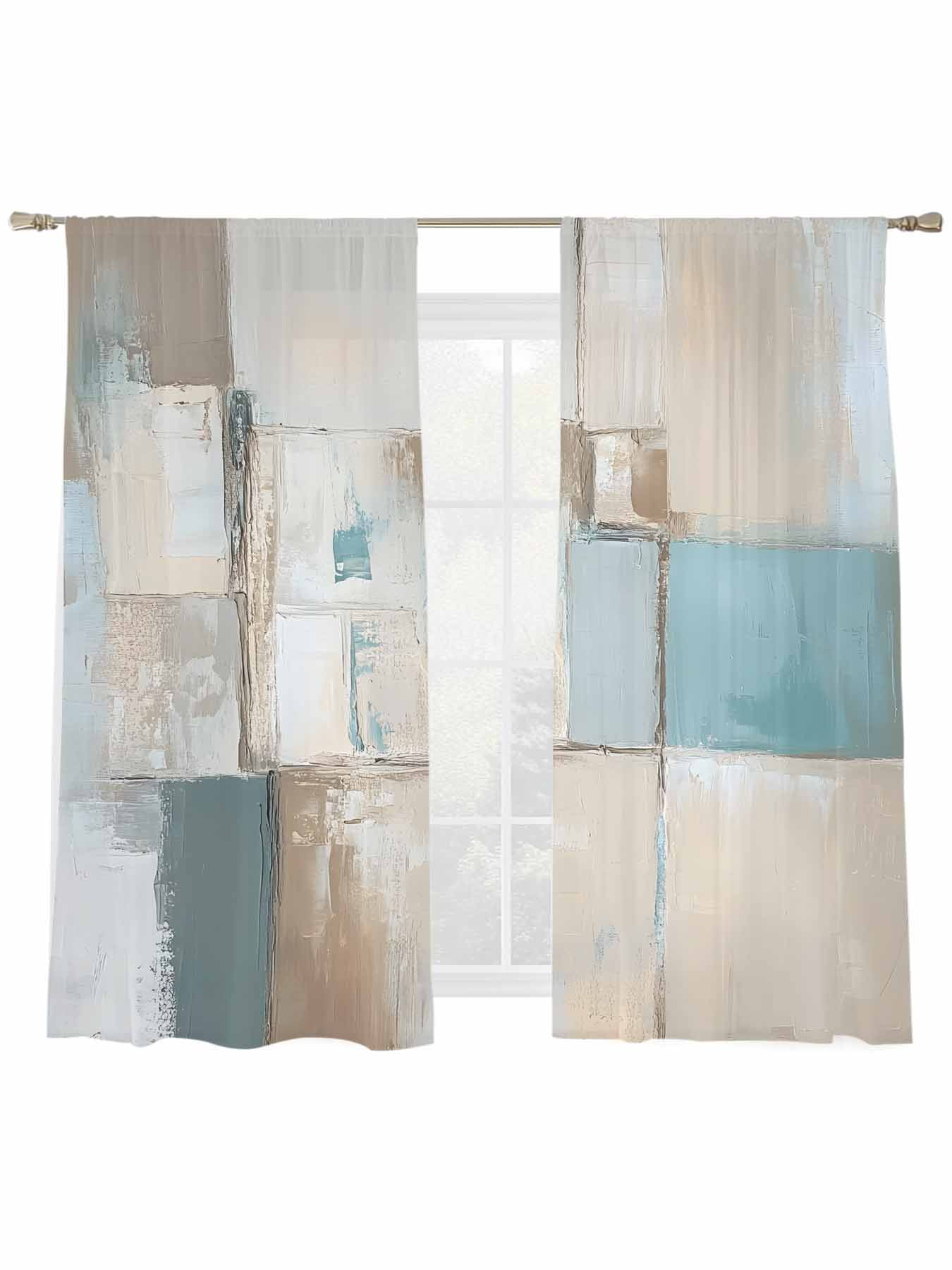 Abstract Color Block Sheer Curtains for Living Room Bedroom, Light ...