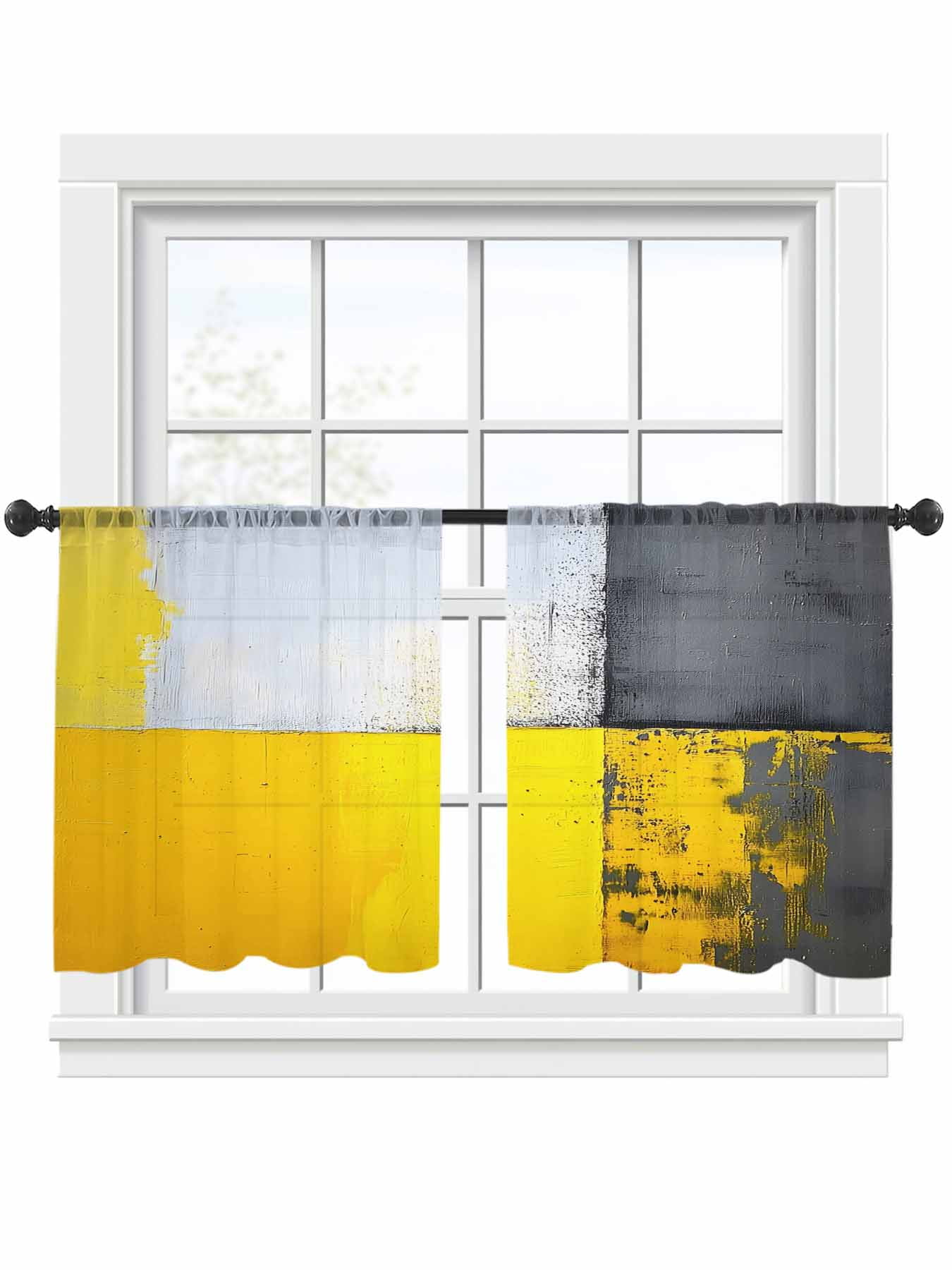 Abstract Color Block Sheer Curtains for Living Room Bedroom, Light ...