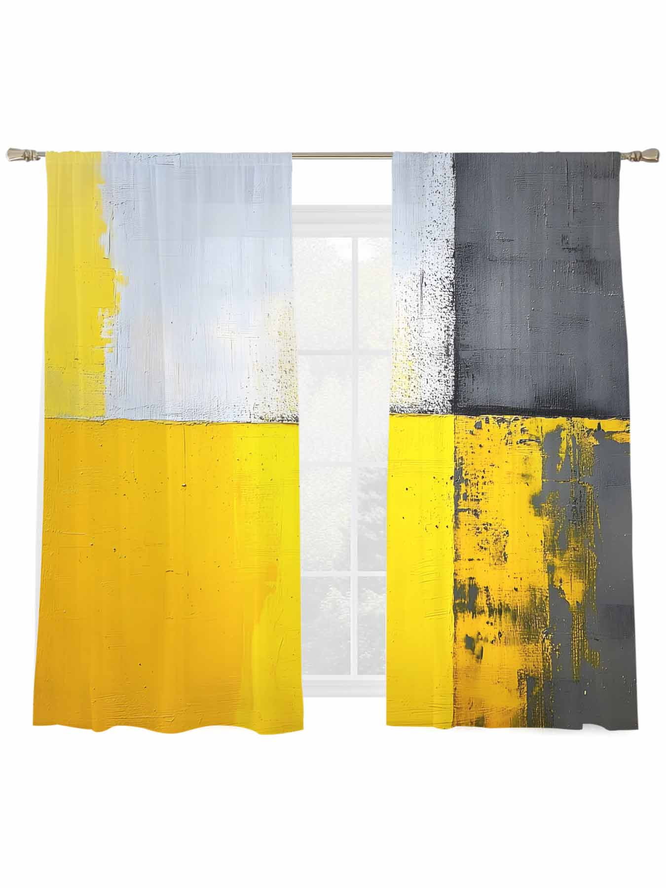 Abstract Color Block Sheer Curtains for Living Room Bedroom, Light ...