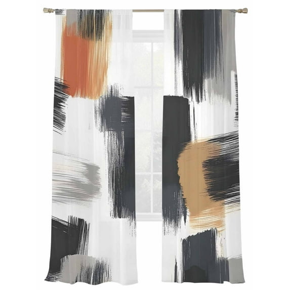 Abstract Color Block Sheer Curtains for Living Room Bedroom, Light ...