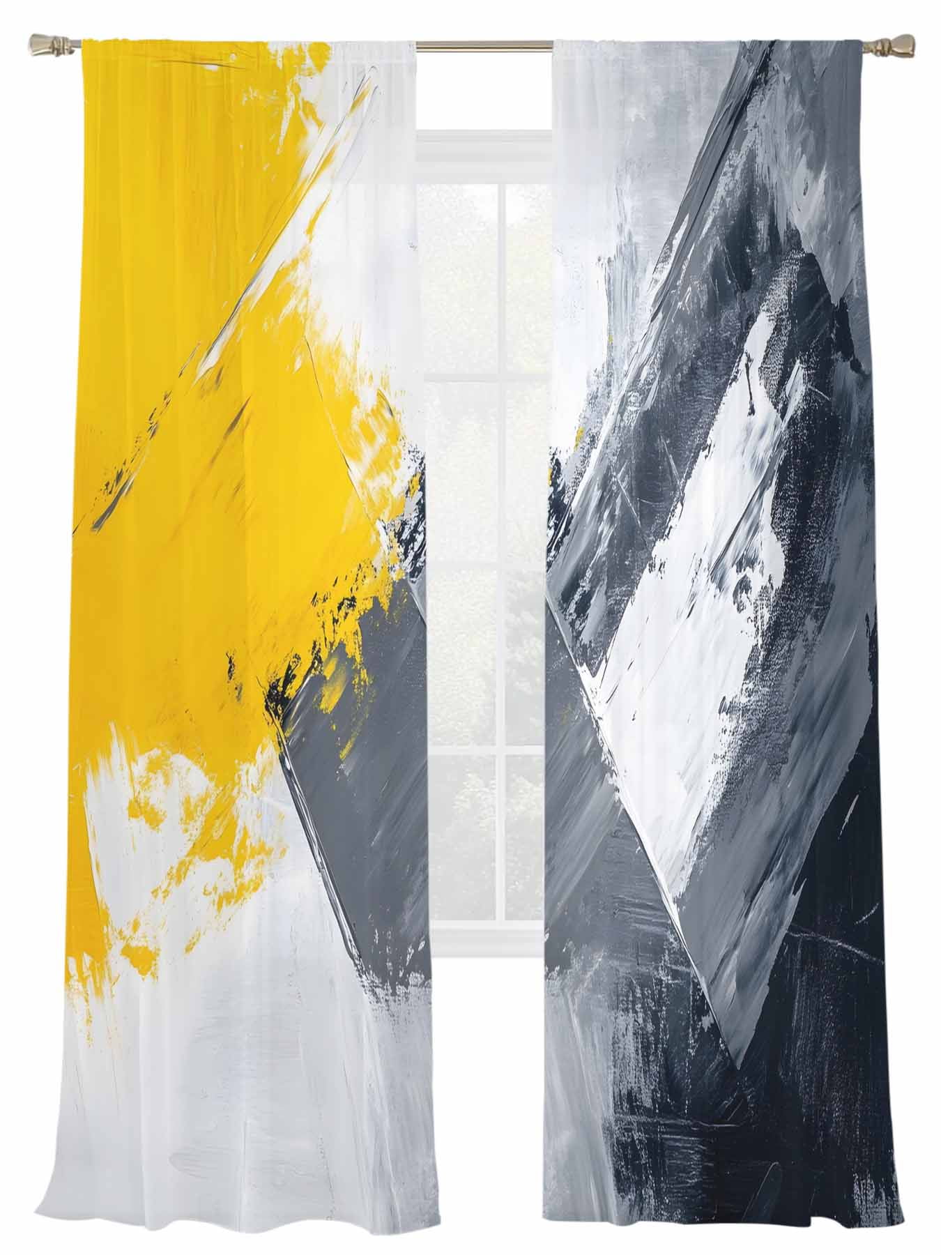Abstract Color Block Sheer Curtains for Living Room Bedroom, Light ...