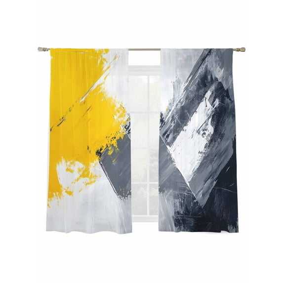 Abstract Color Block Sheer Curtains for Living Room Bedroom, Light ...
