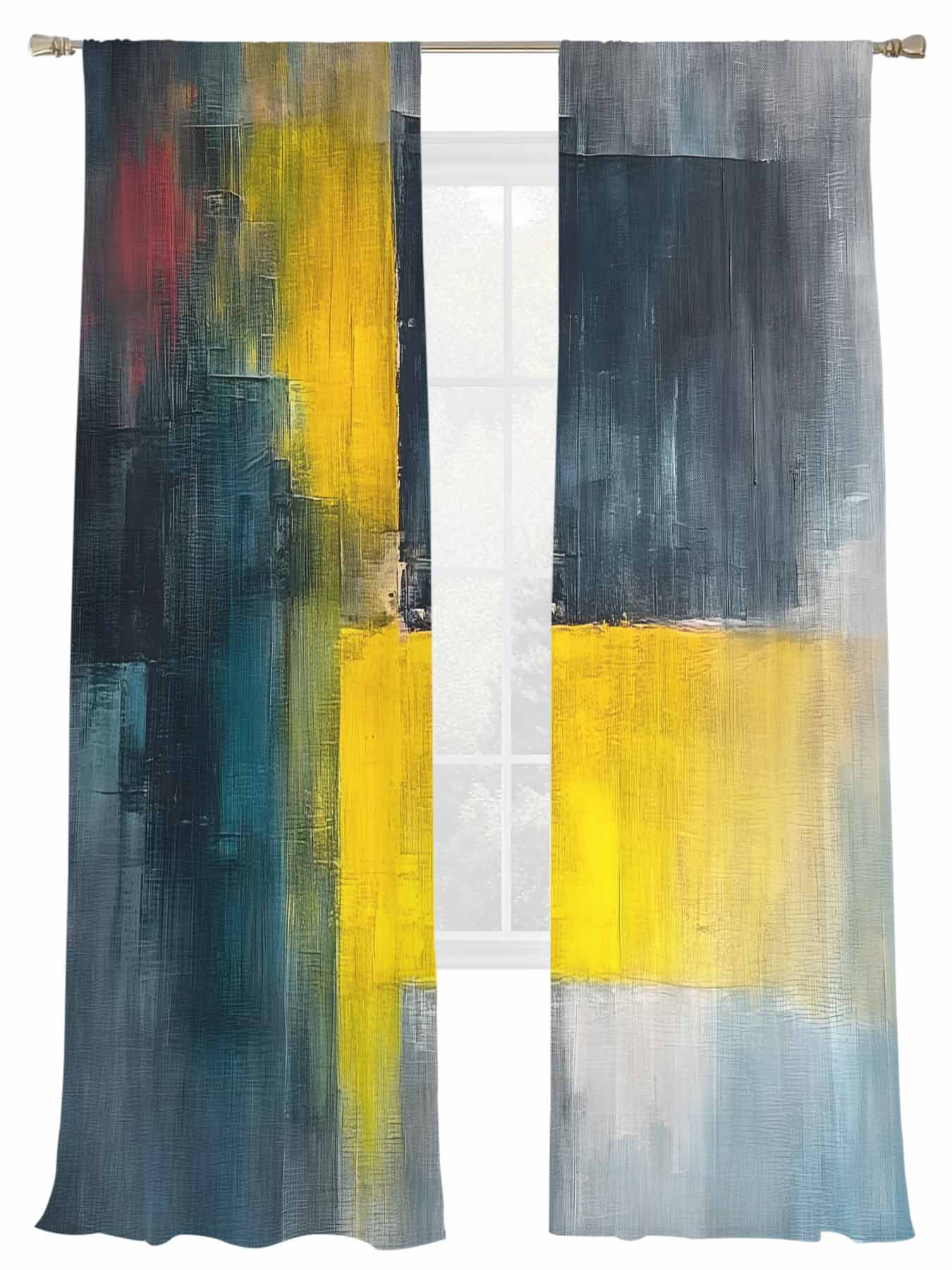 Abstract Color Block Sheer Curtains for Living Room Bedroom, Light ...