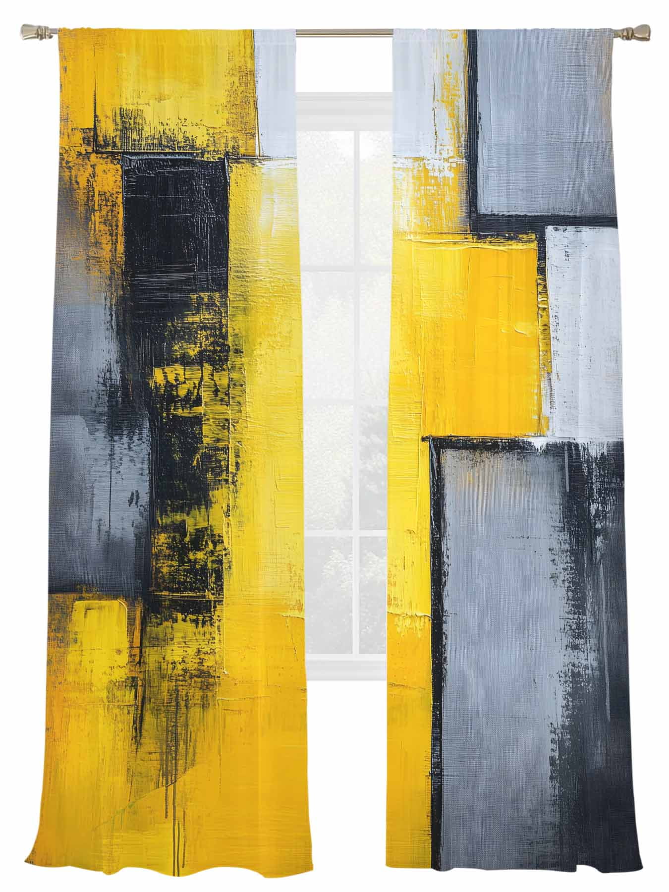 Abstract Color Block Sheer Curtains for Living Room Bedroom, Light ...