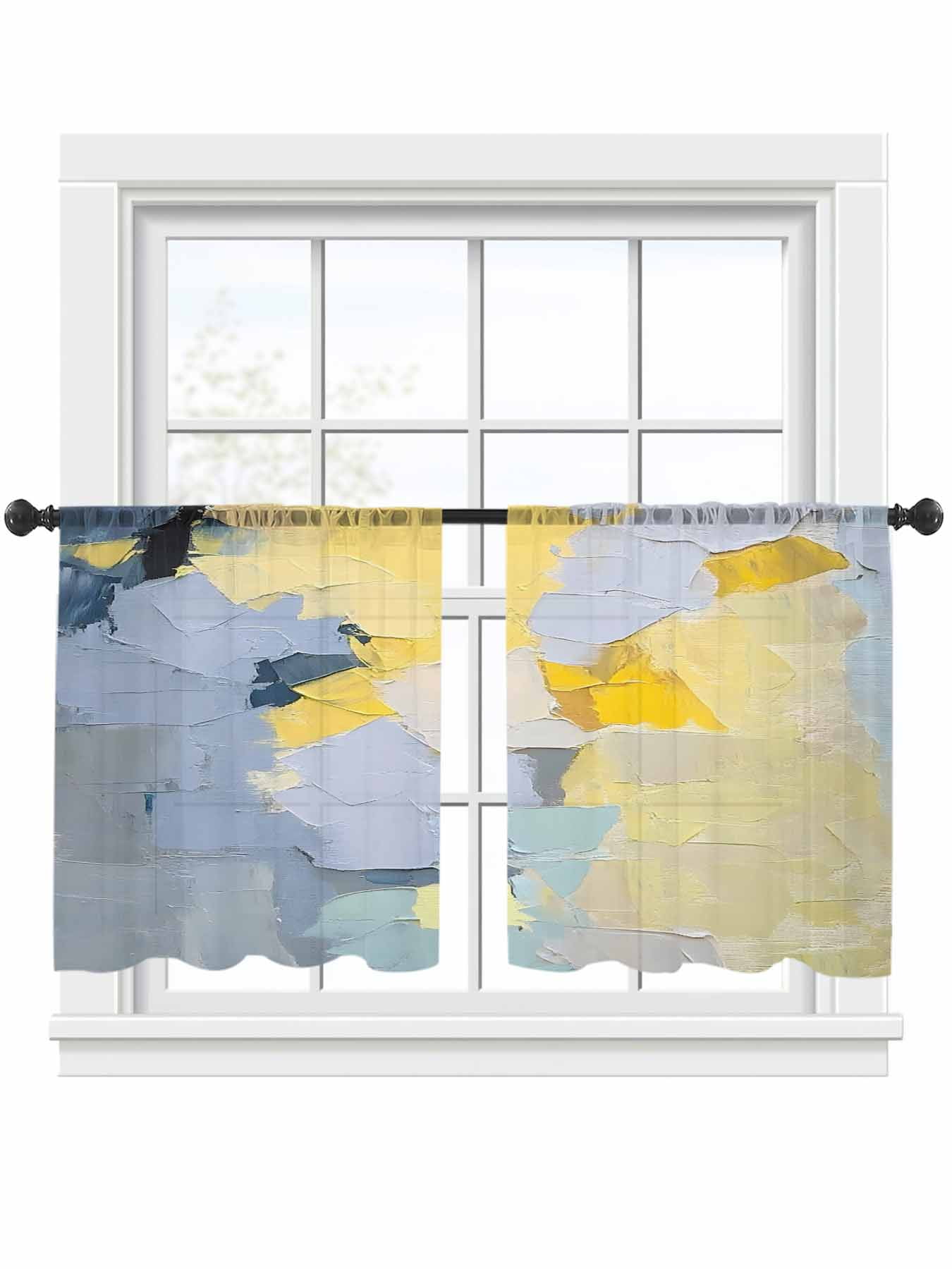 Abstract Color Block Sheer Curtains for Living Room Bedroom, Light ...