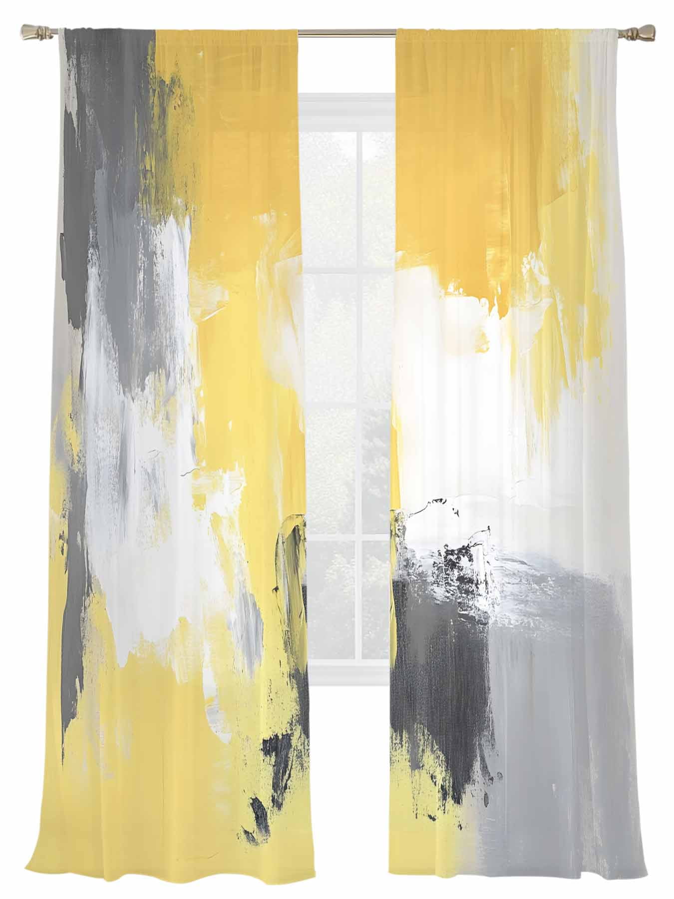 Abstract Color Block Sheer Curtains for Living Room Bedroom, Light ...