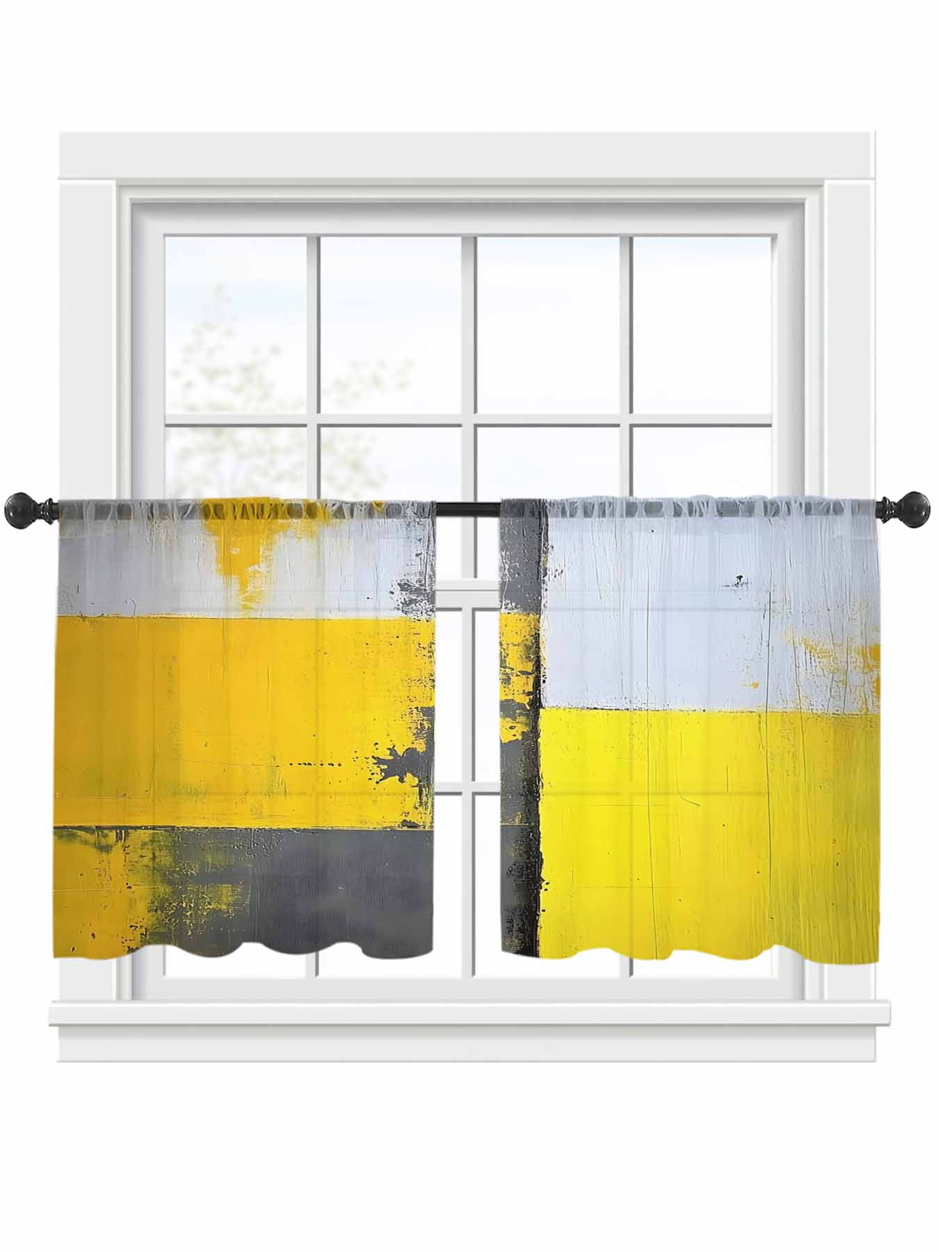 Abstract Color Block Sheer Curtains for Living Room Bedroom, Light ...