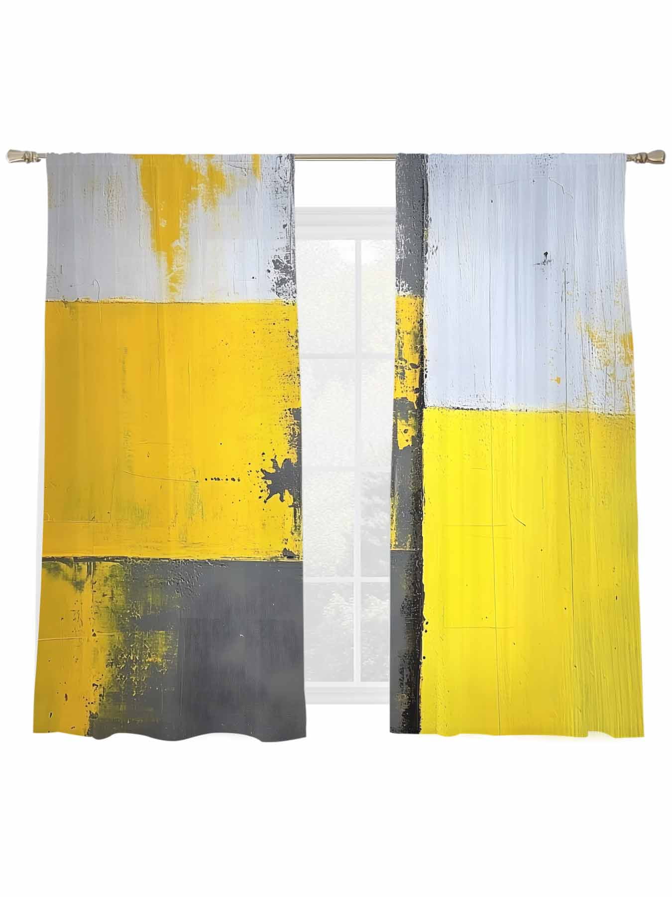 Abstract Color Block Sheer Curtains for Living Room Bedroom, Light ...