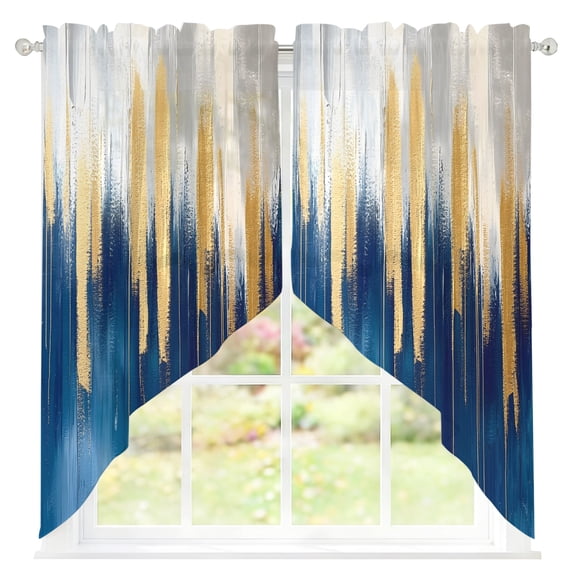 Abstract Color Block Sheer Curtains Swag Valances for Windows Navy ...