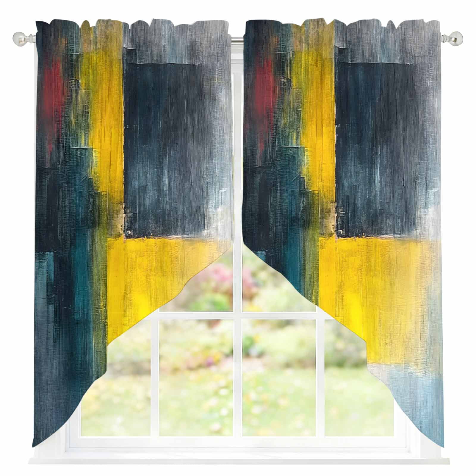 Abstract Color Block Sheer Curtains Swag Valances for Windows Yellow ...