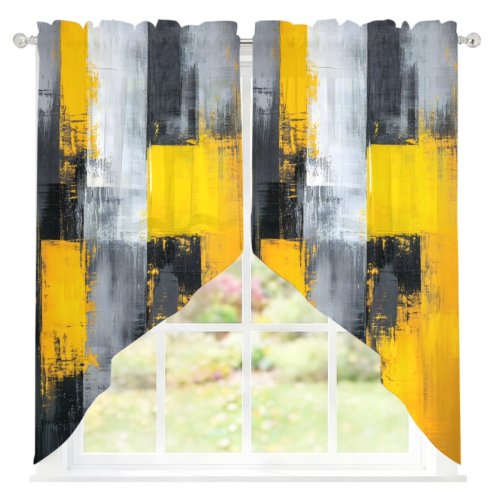 Abstract Color Block Sheer Curtains Swag Valances for Windows Yellow ...