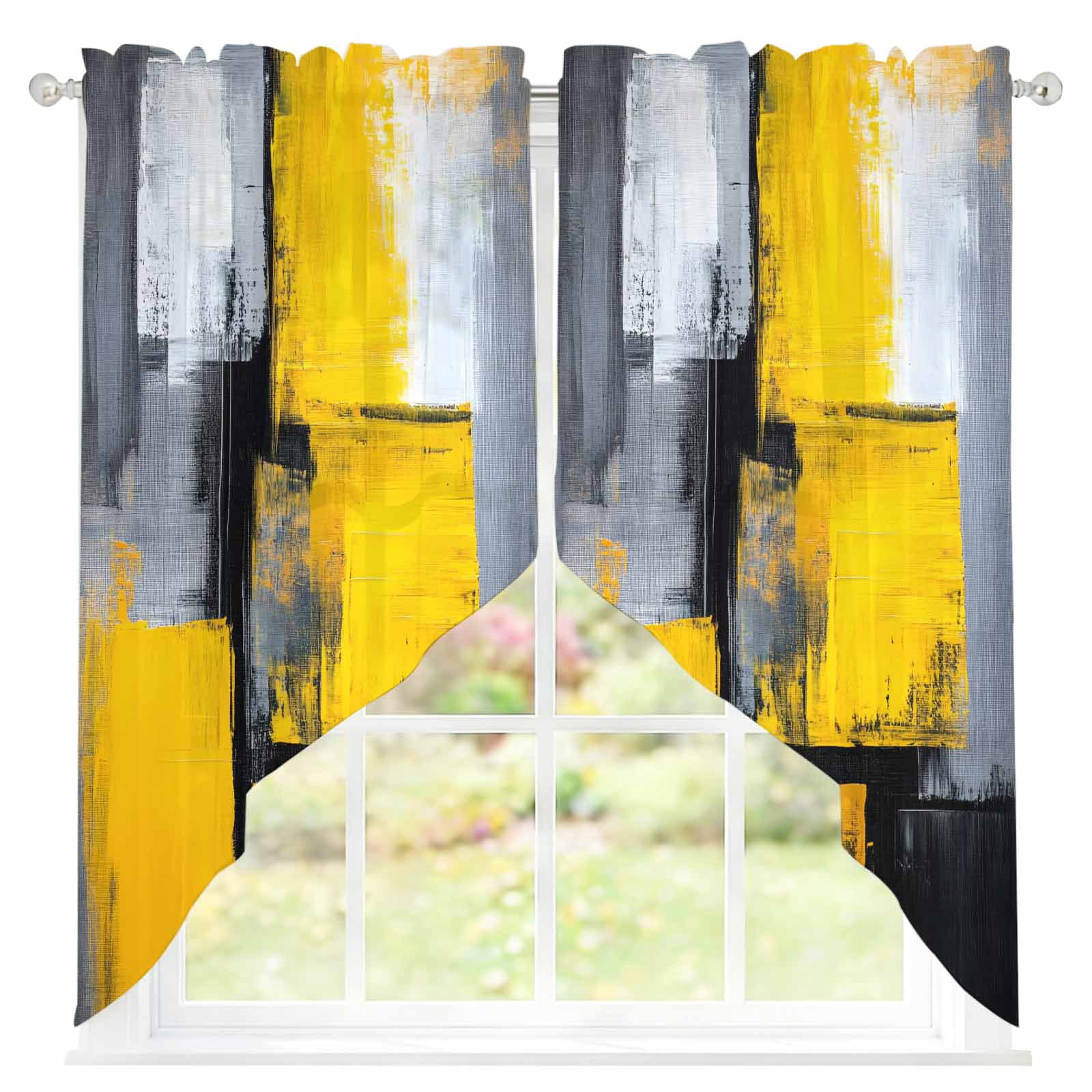 Abstract Color Block Sheer Curtains Swag Valances for Windows Yellow ...