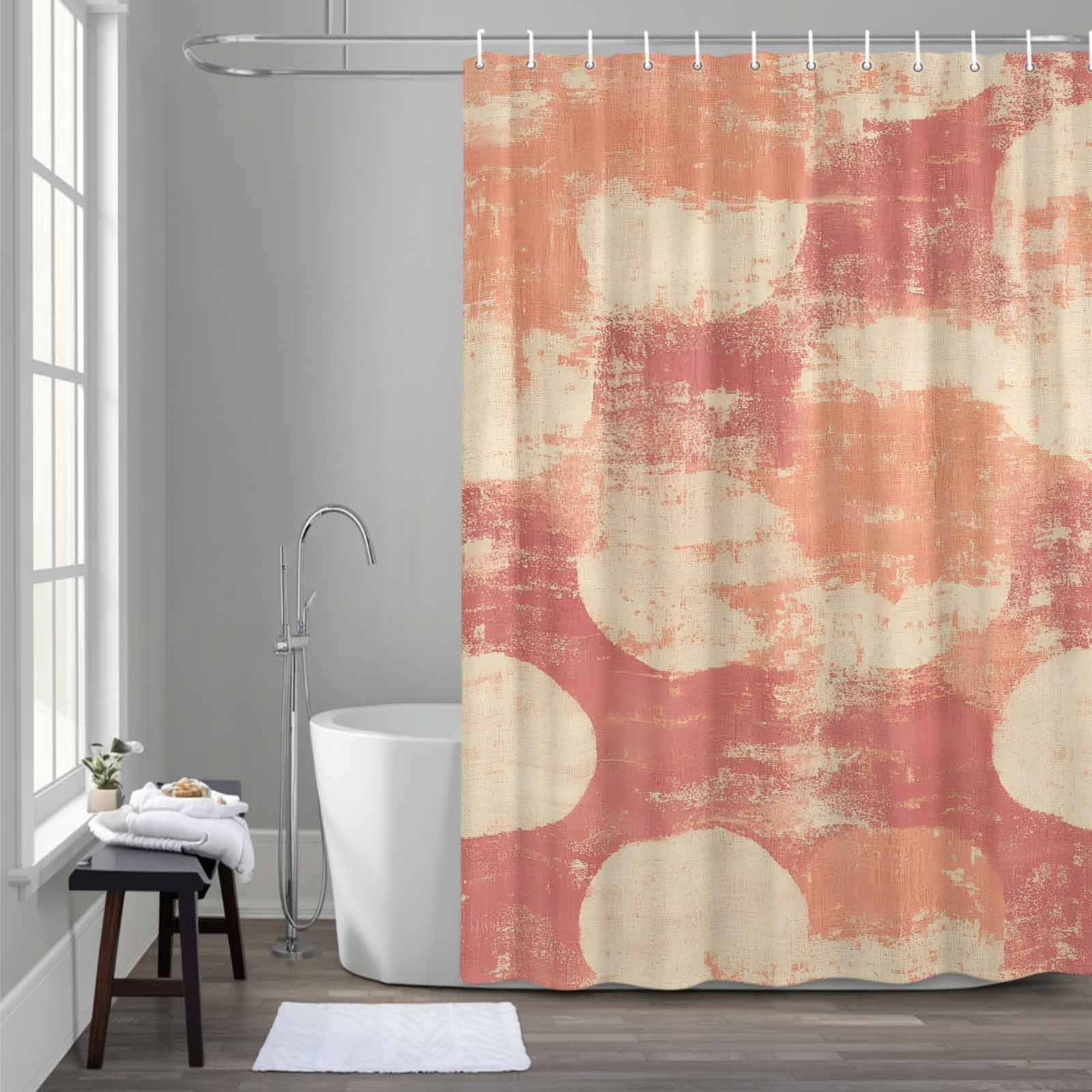 Abstract Color Block Shower Curtain for Bathroom Decor, Pink Beige ...