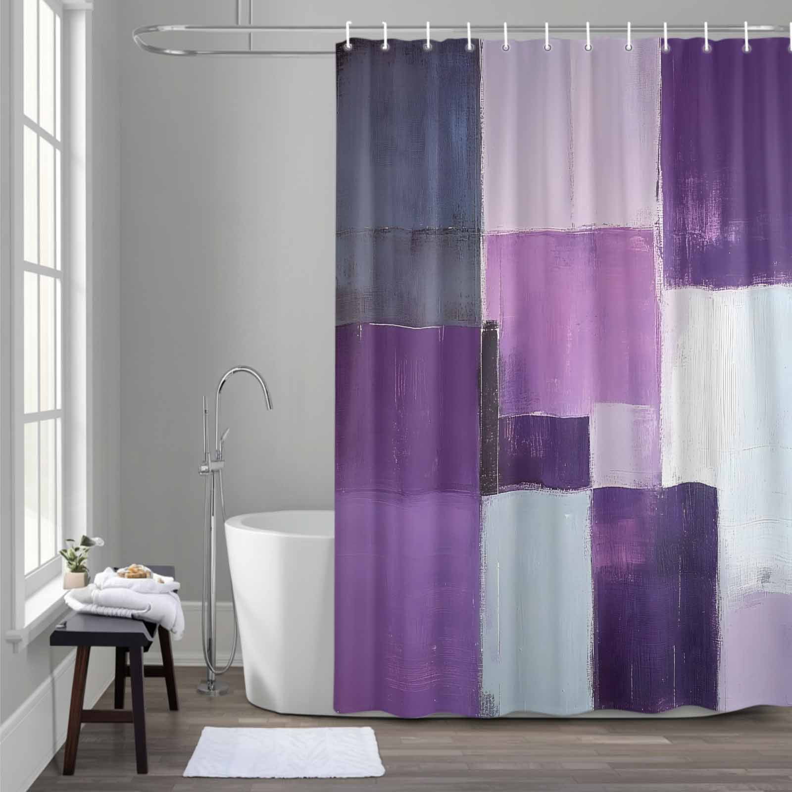 Abstract Color Block Shower Curtain for Bathroom Decor, Purple Block ...