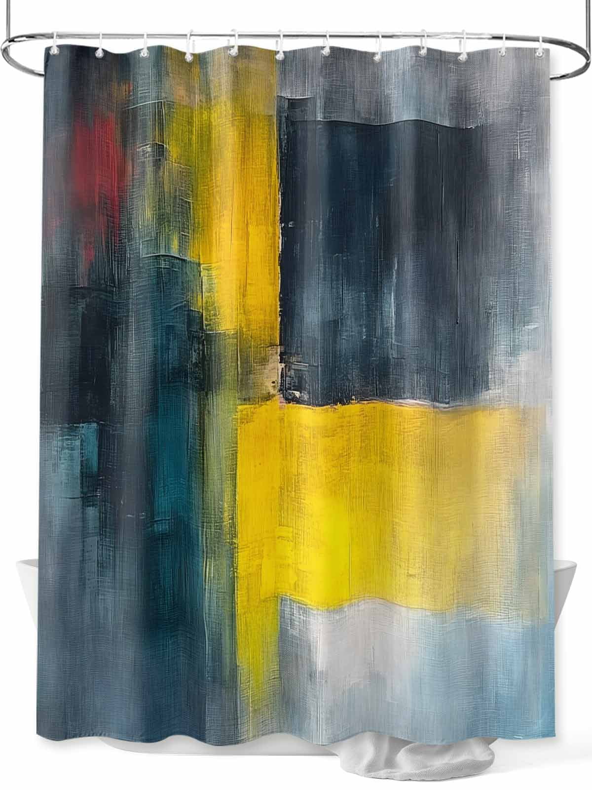 Abstract Color Block Shower Curtain, Yellow Block Gradient Black ...