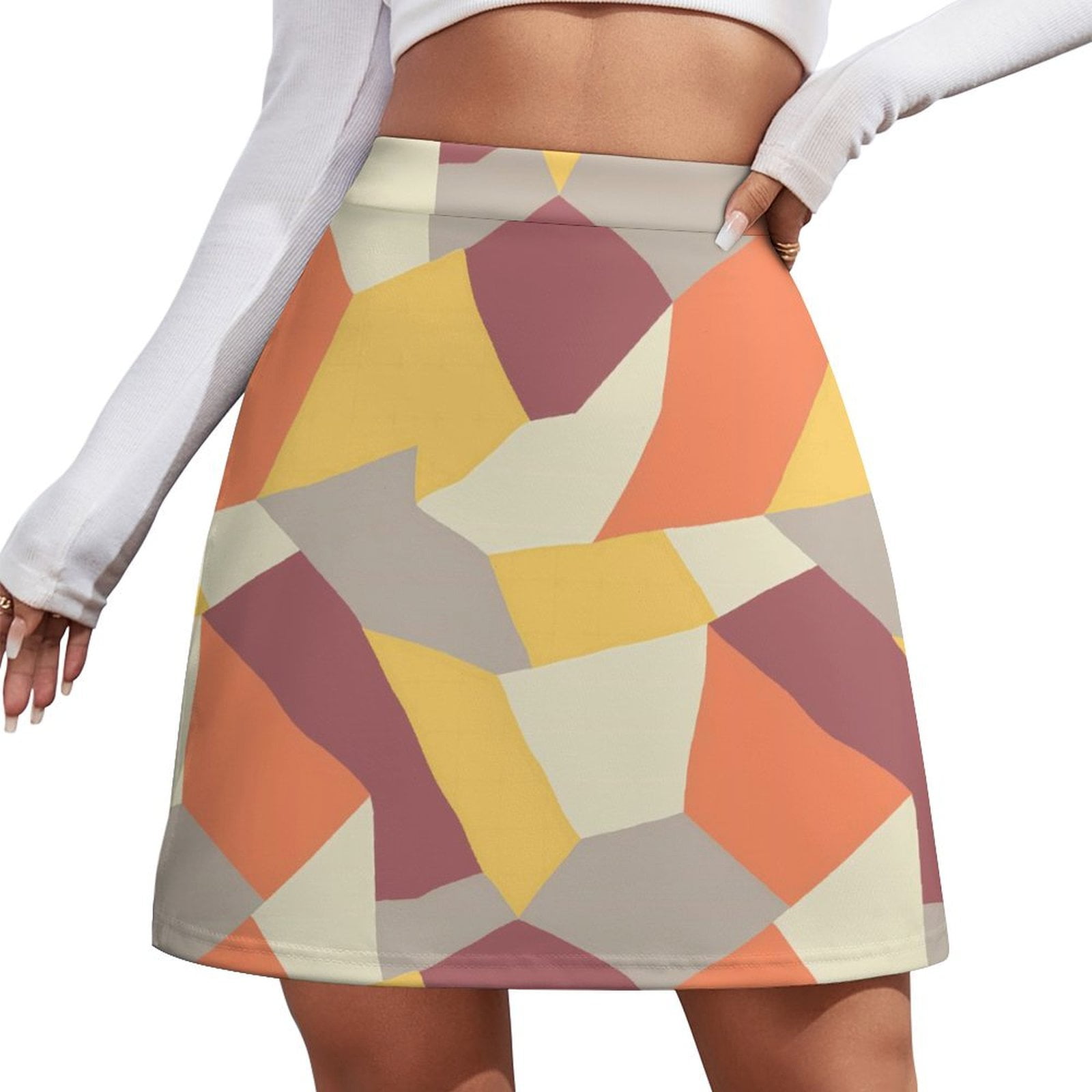 Abstract Color Block Skirt Womens Leaf Print Vintage Mini Skirts Summer ...