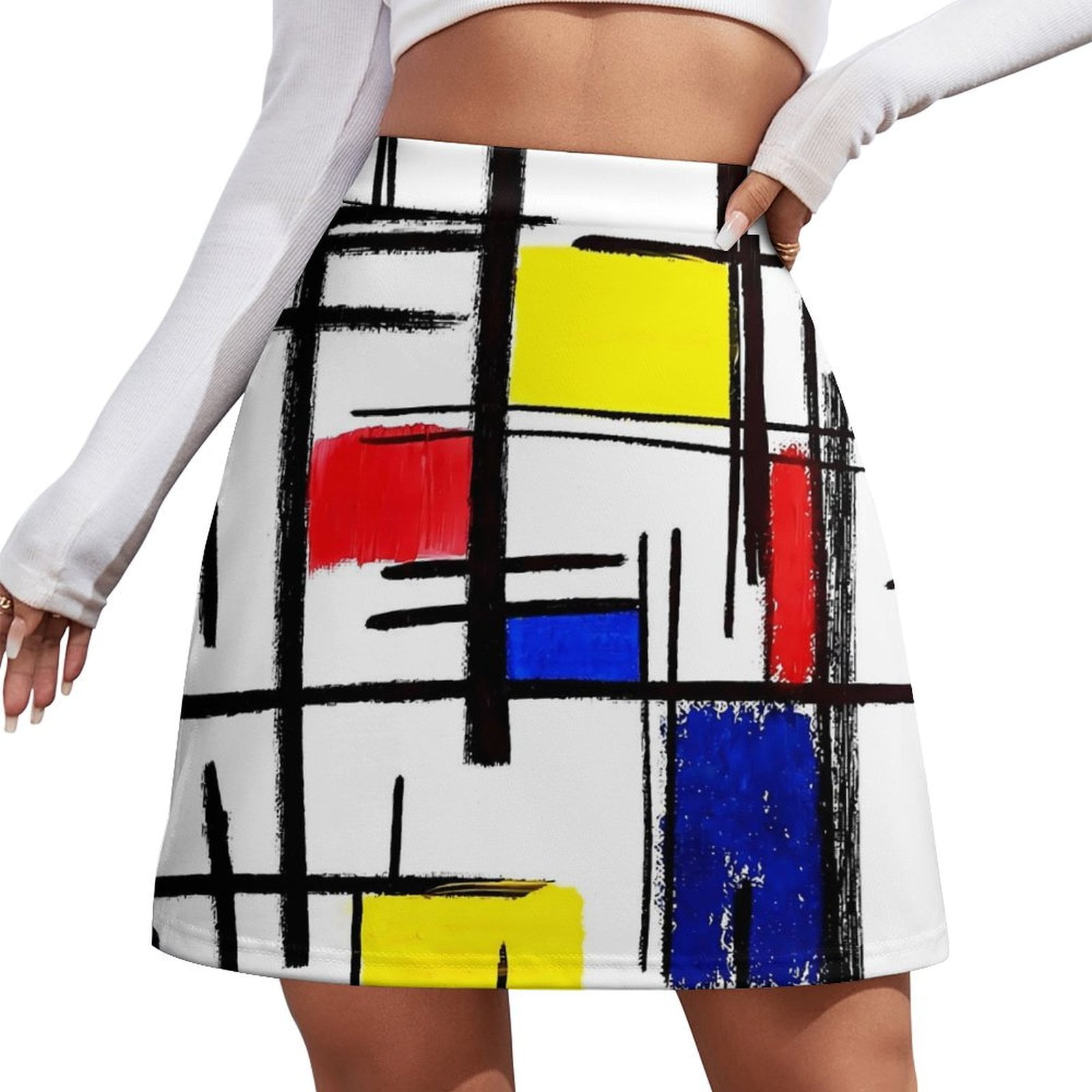 Abstract Color Block Skirt Womens Leaf Print Vintage Mini Skirts Summer ...