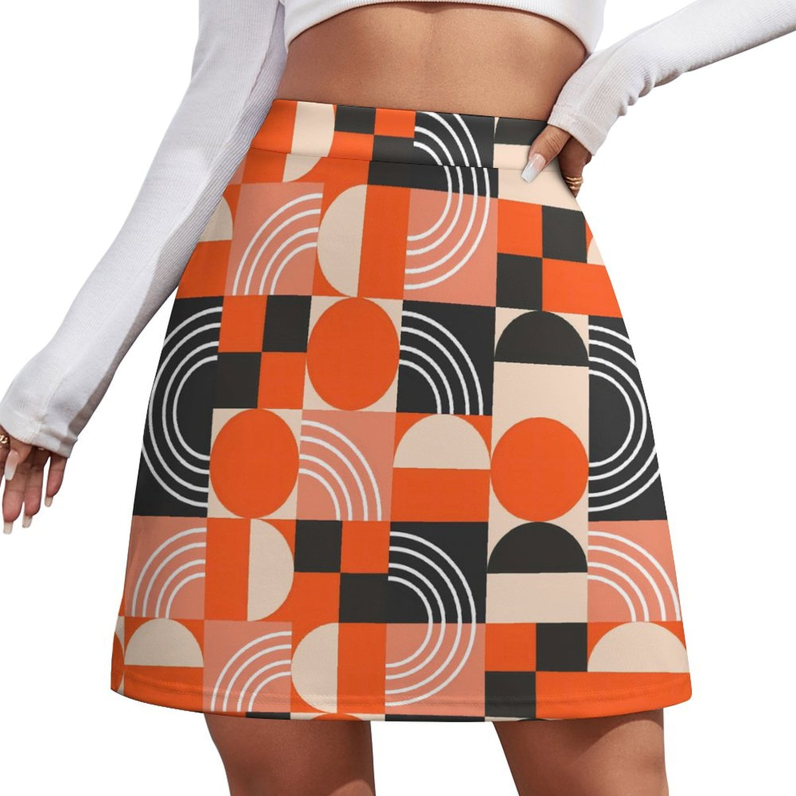 Abstract Color Block Skirt Womens Leaf Print Vintage Mini Skirts Summer ...
