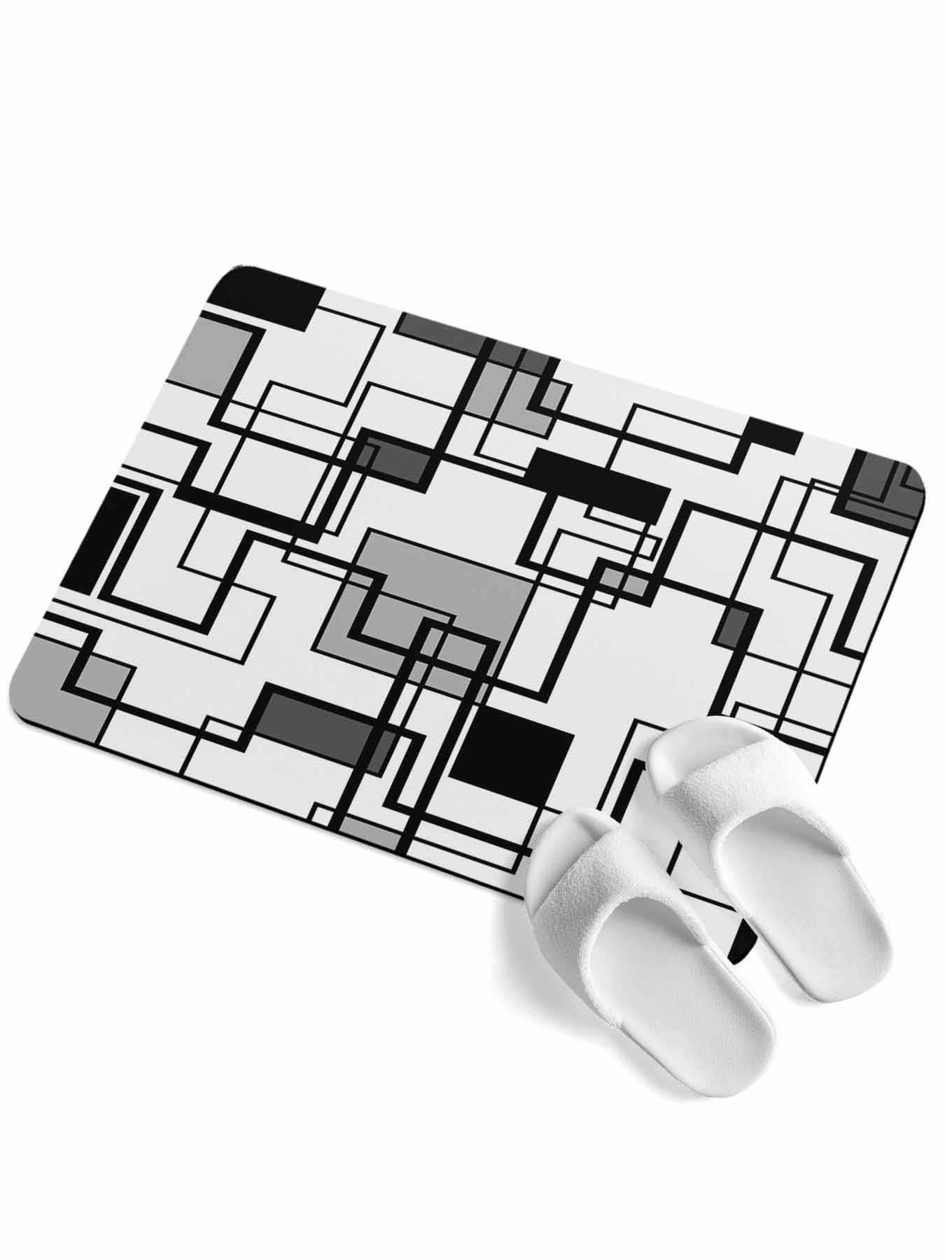 Abstract Color Block Soft Diatomaceous Earth Mat, Black Gray ...