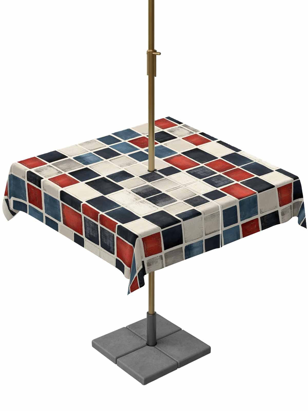Abstract Color Block Square Outdoor Tablecloth with Umbrella Hole Black ...