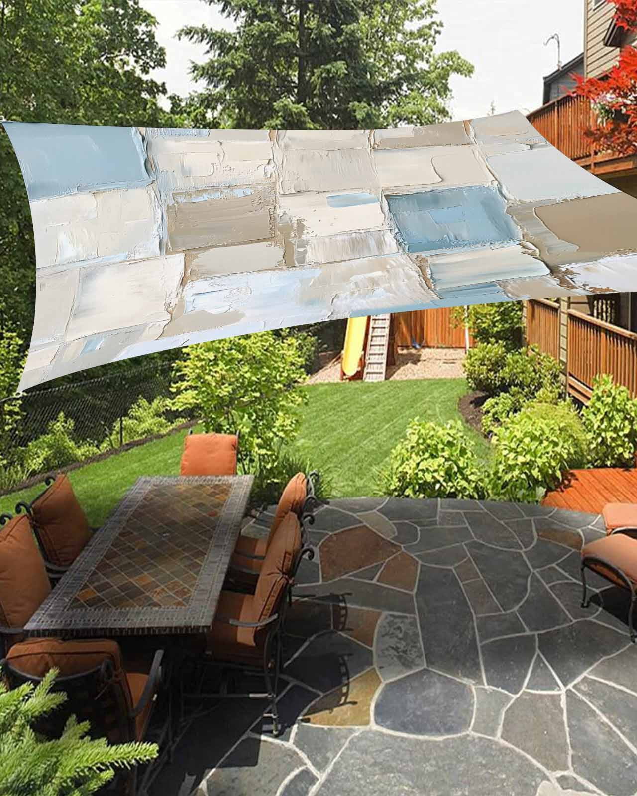 Abstract Color Block Sun Shade Sail 12'X16' Beige Blue Geometric Oil ...