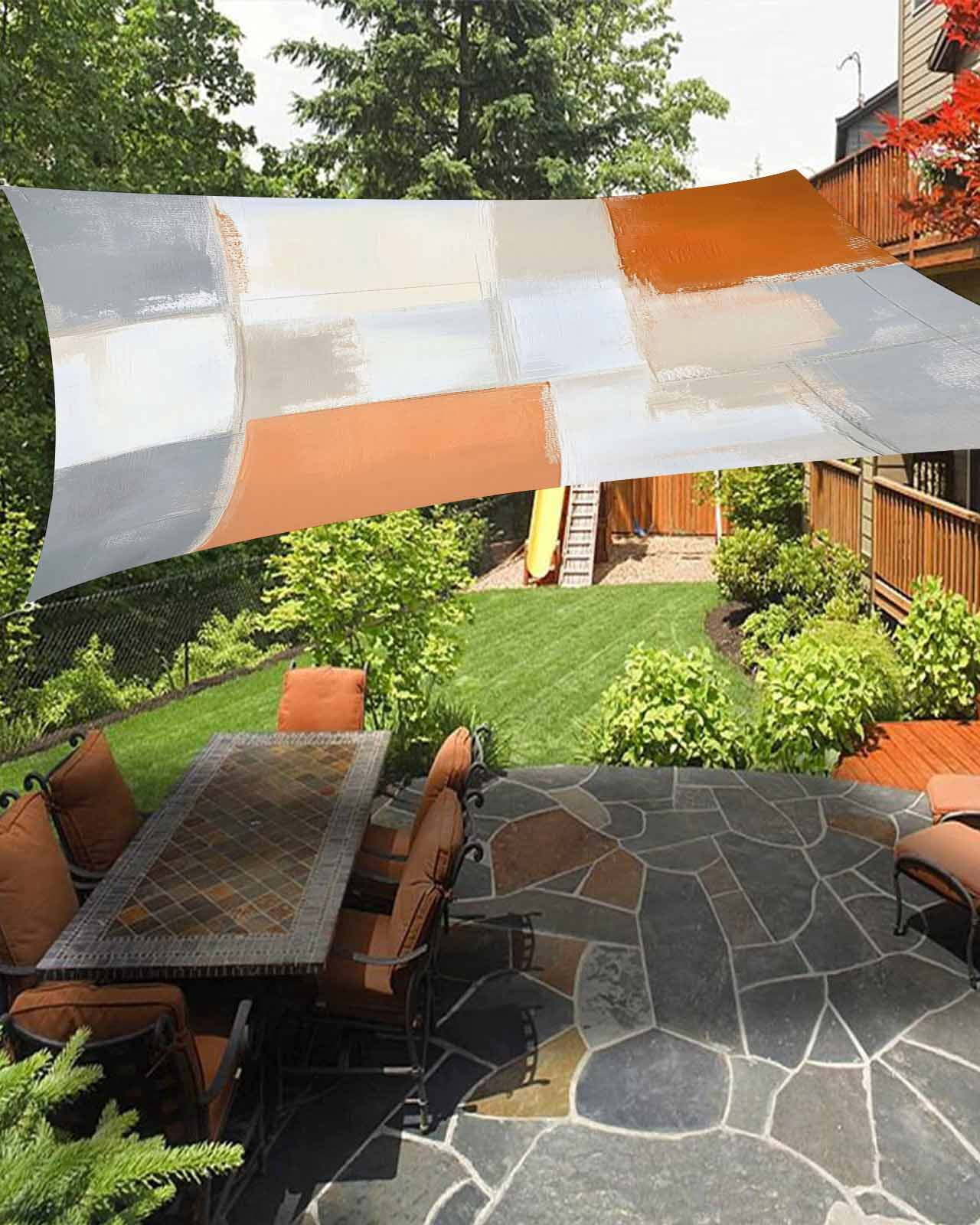Abstract Color Block Sun Shade Sail 14'X18' Grey Orange Modern ...