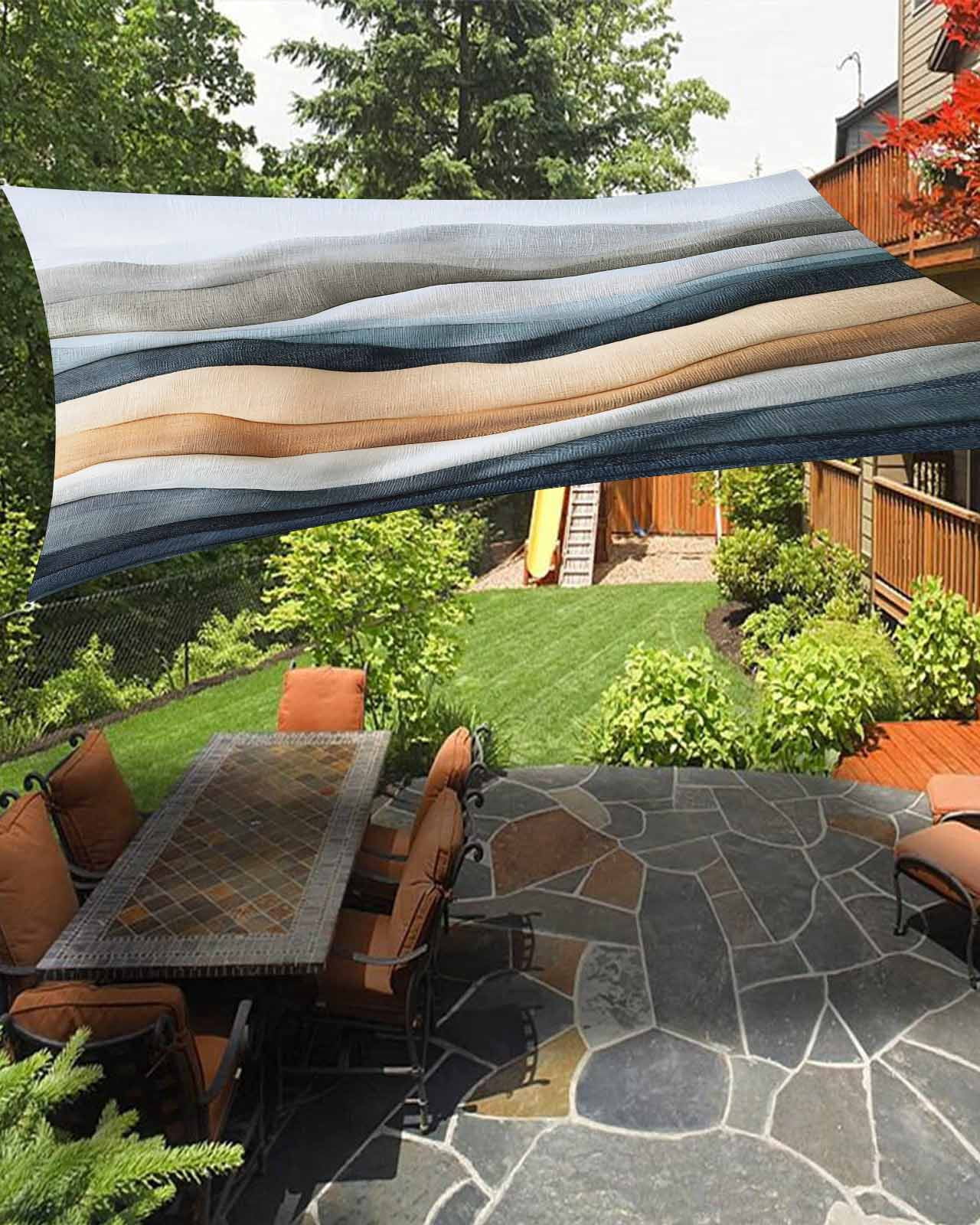 Abstract Color Block Sun Shade Sail 6.5'X10' Colorful Line Curve Linen ...